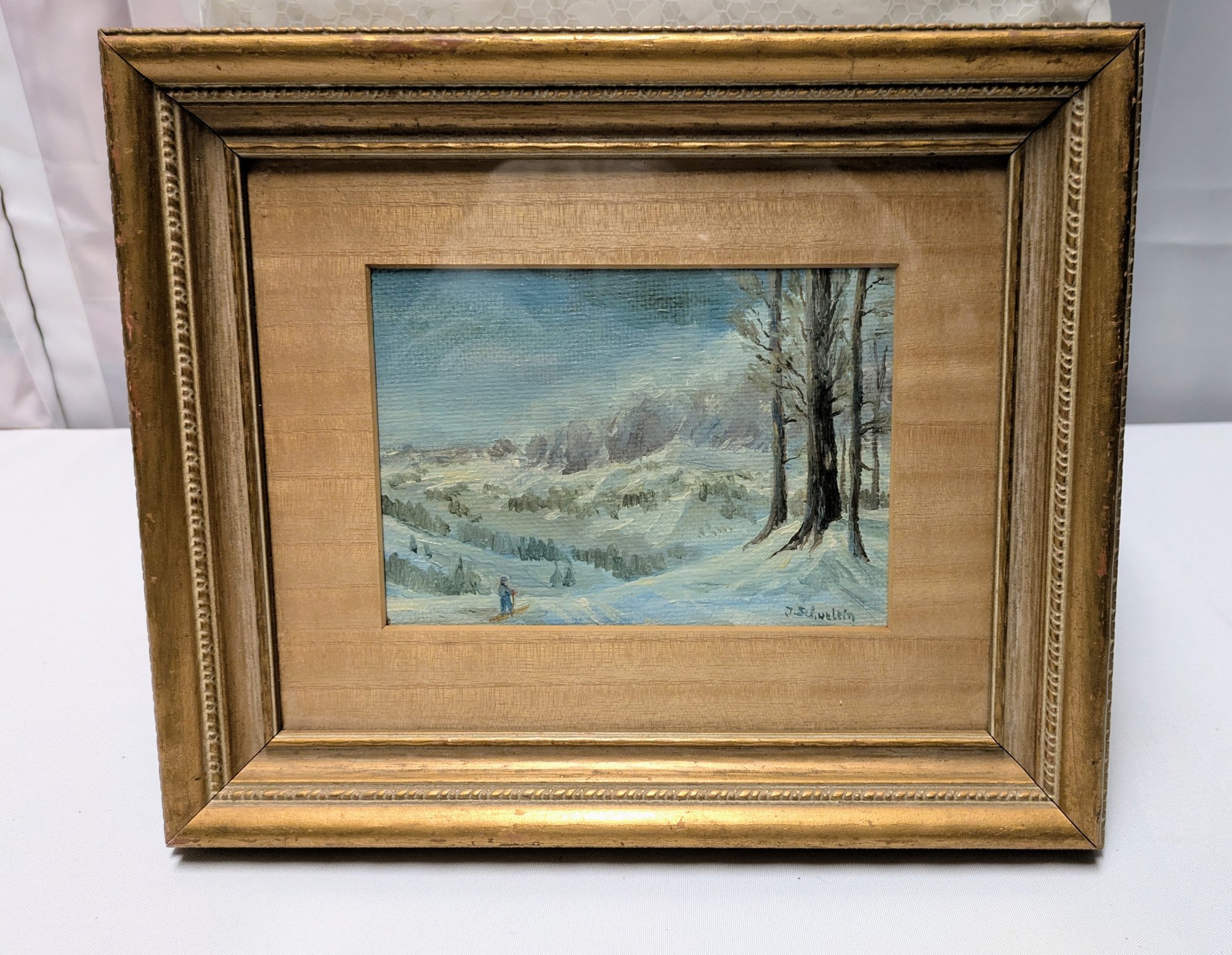Vintage Signed & Framed Painting - Skier On The Mountain Scene #2046100 ...