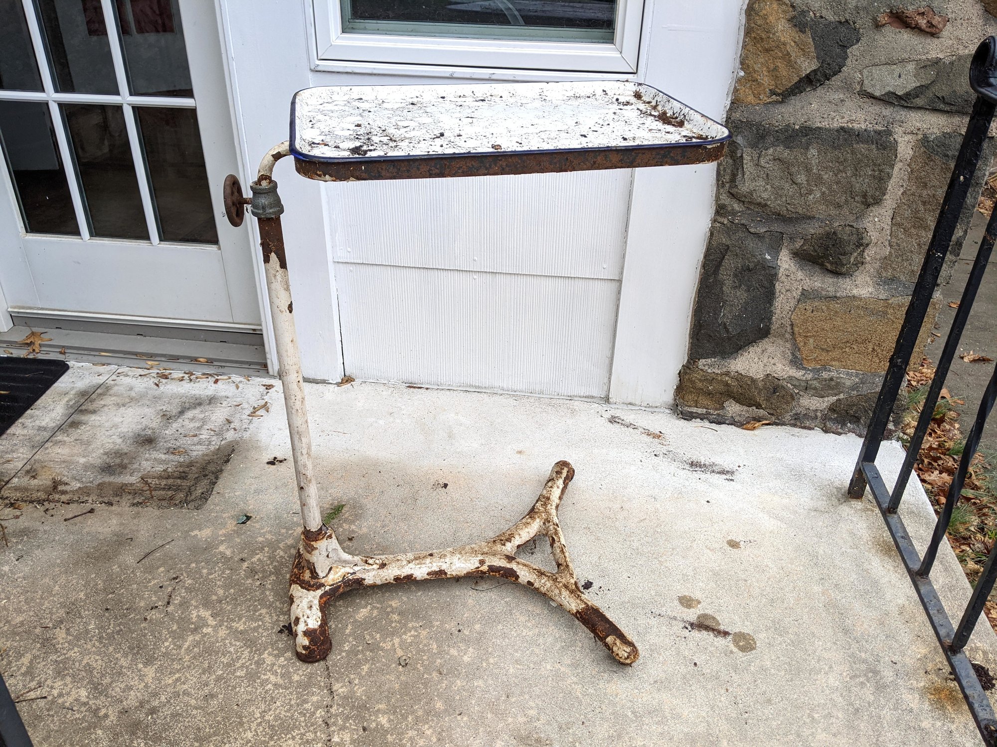 Antique Medical Side Table With An Enamel Tray #2090211 | Auctionninja.com