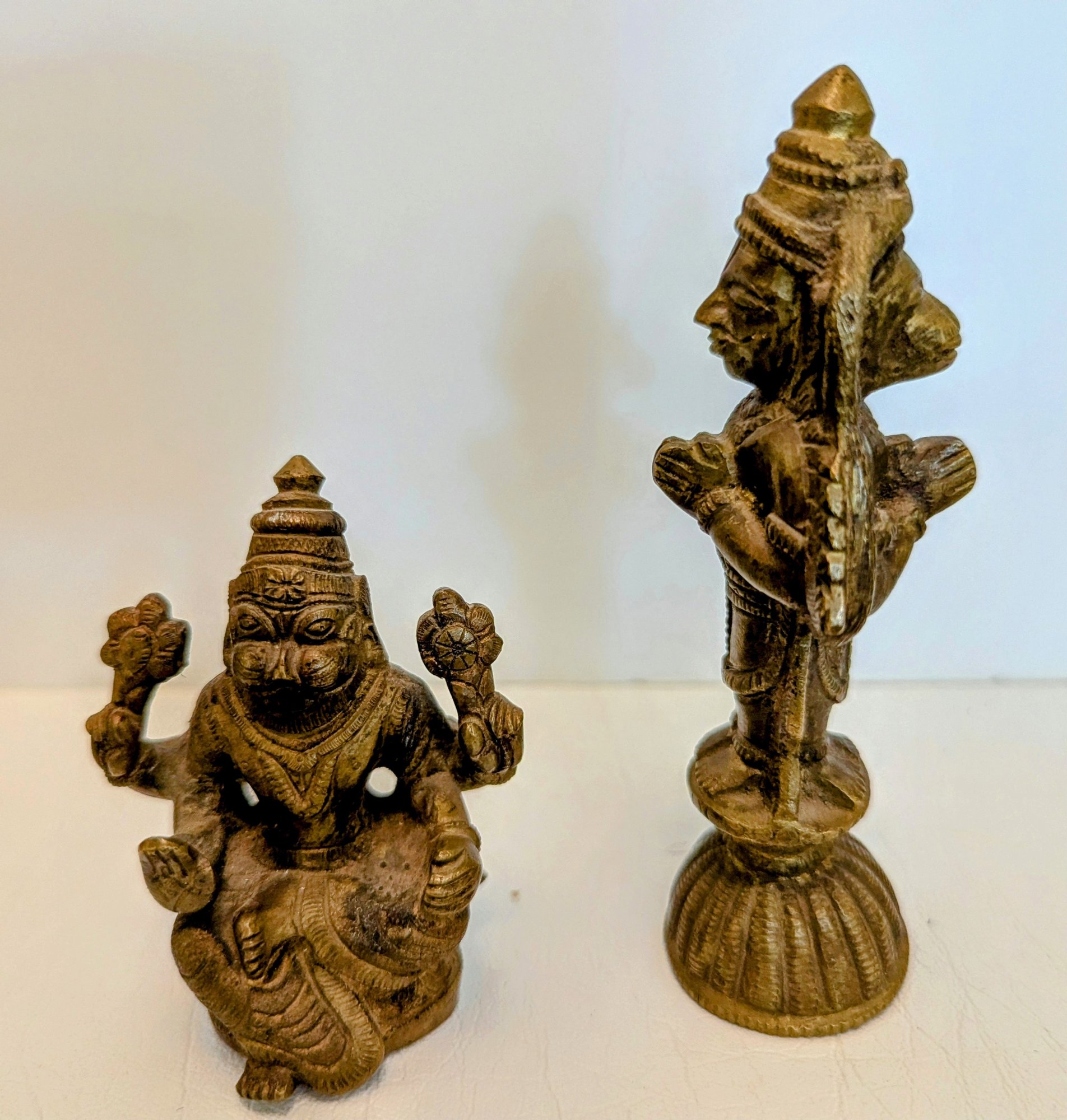 2 Small Vintage Patinated Brass Figurines - Double Sided Hindu Deity ...