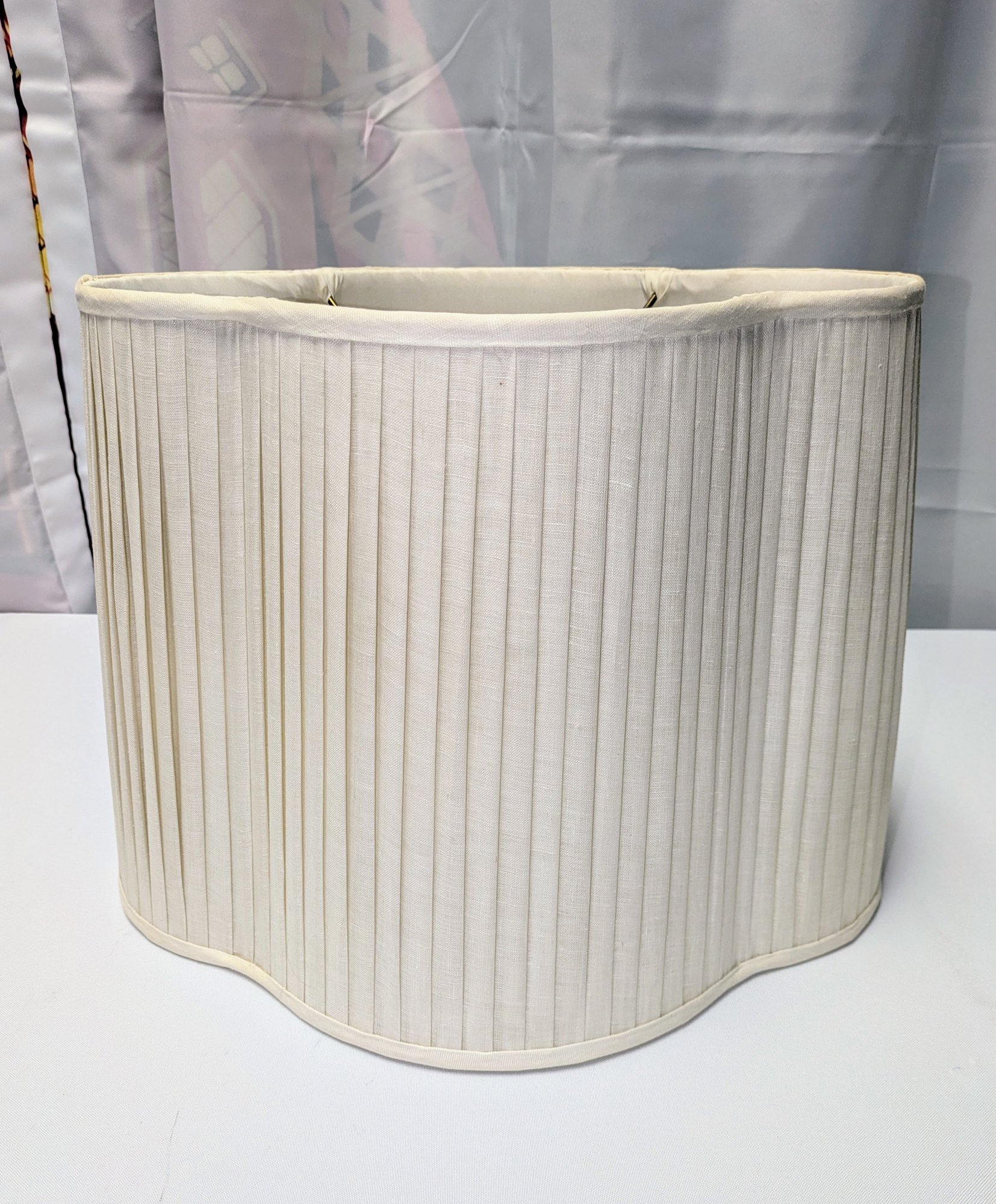 Vintage Off White Linen Fabric & Satin Lined Scallop Shape Lamp Shade ...