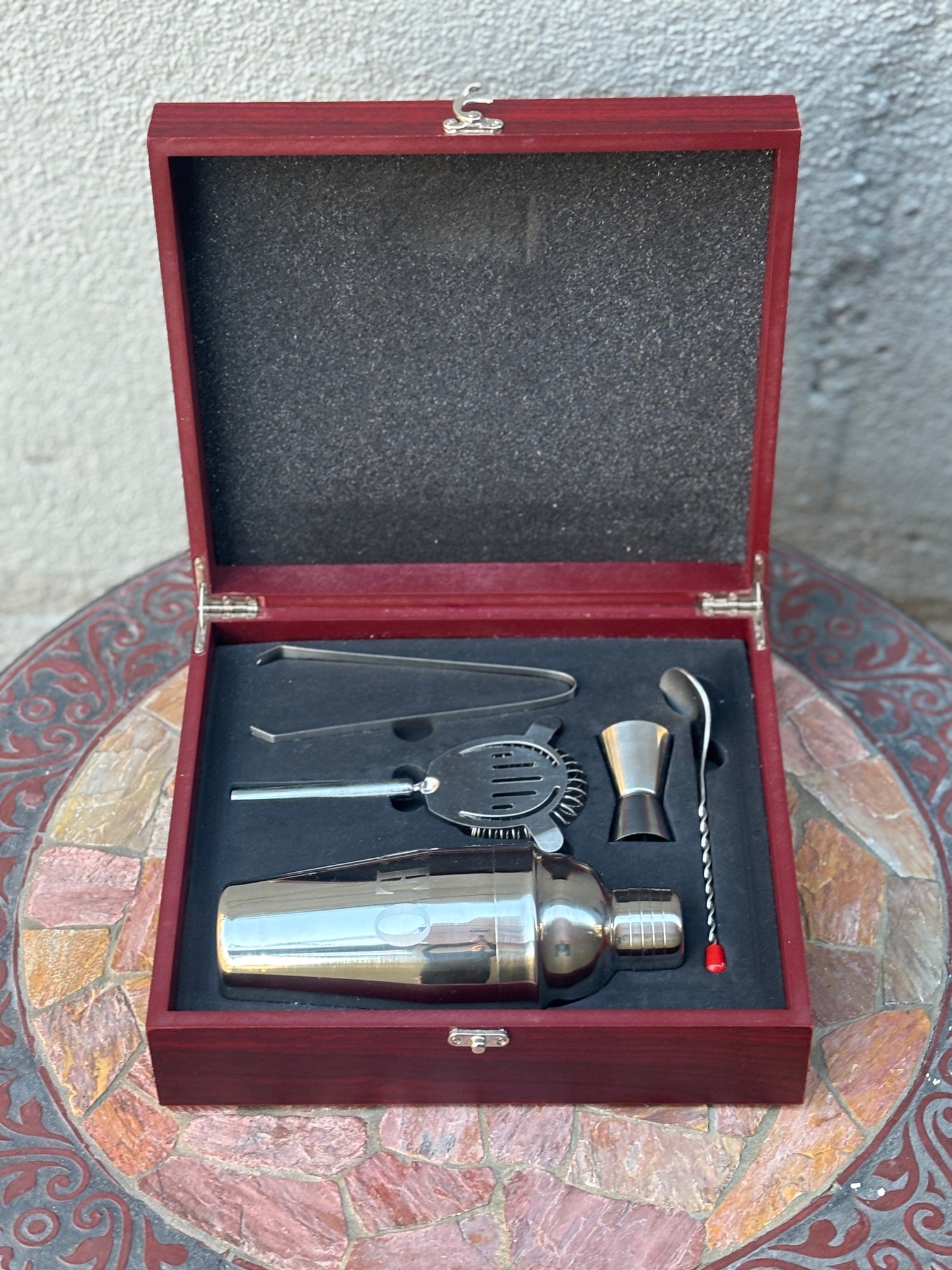 C-E-0 MY! Deluxe Bar Tool Set In Cherry Wood Box: Shaken, Not Stirred ...
