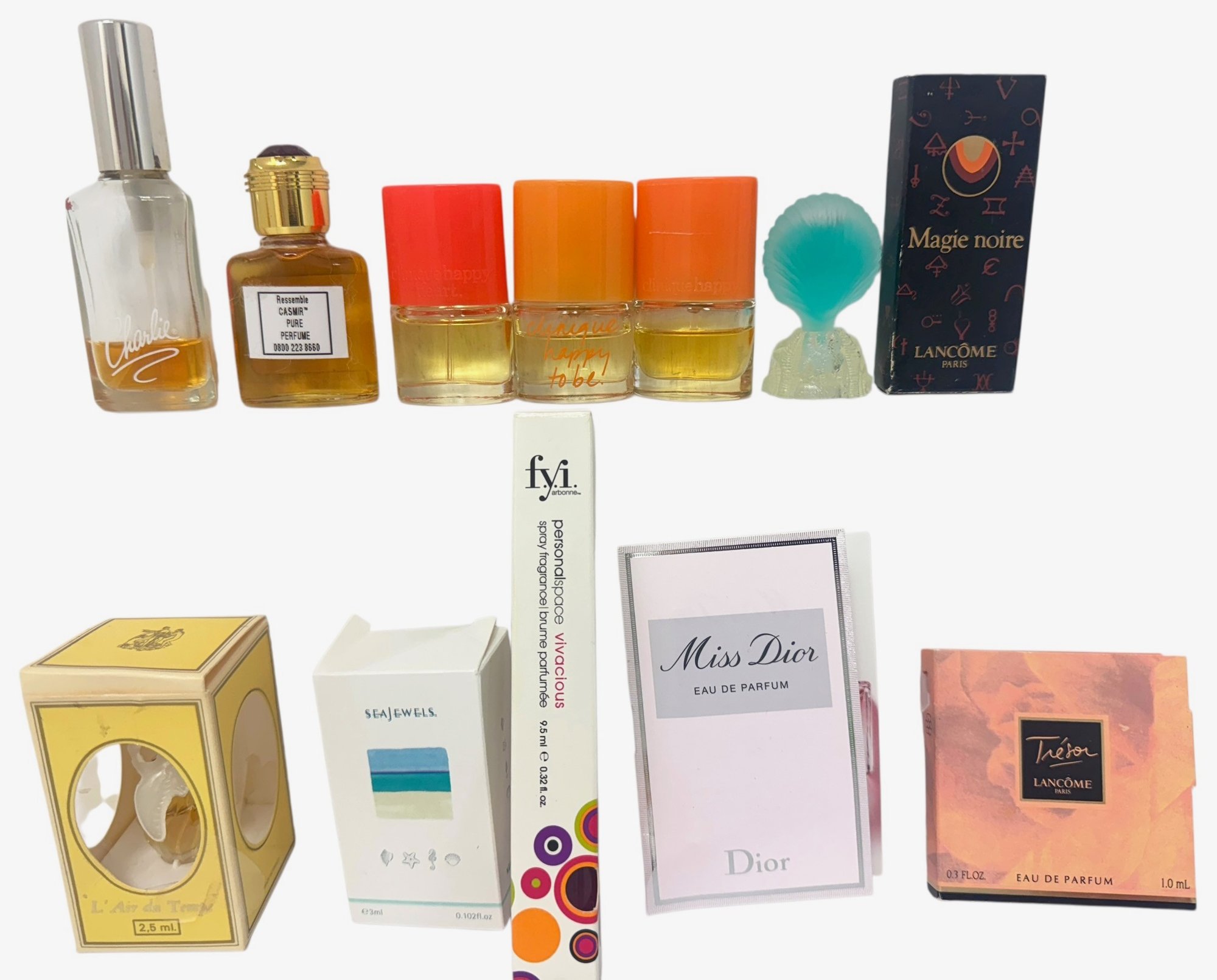 Two Perfume Bottles Plus Collection Of Miniature Perfume Scents ...