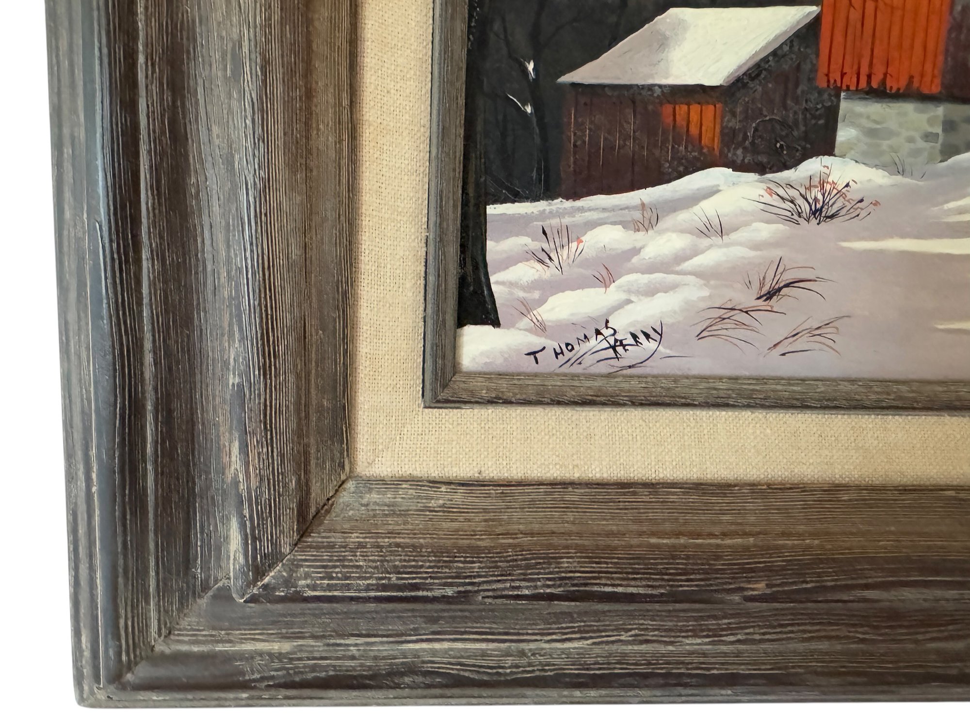 Listed Artist Thomas Kerry Signed Oil On Board "Winter Barn" (I ...