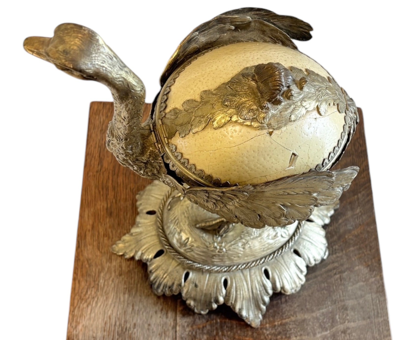 Rare 1911 German Rowing Club Gilded & Hinged Ostrich Egg Holder Trophy ...