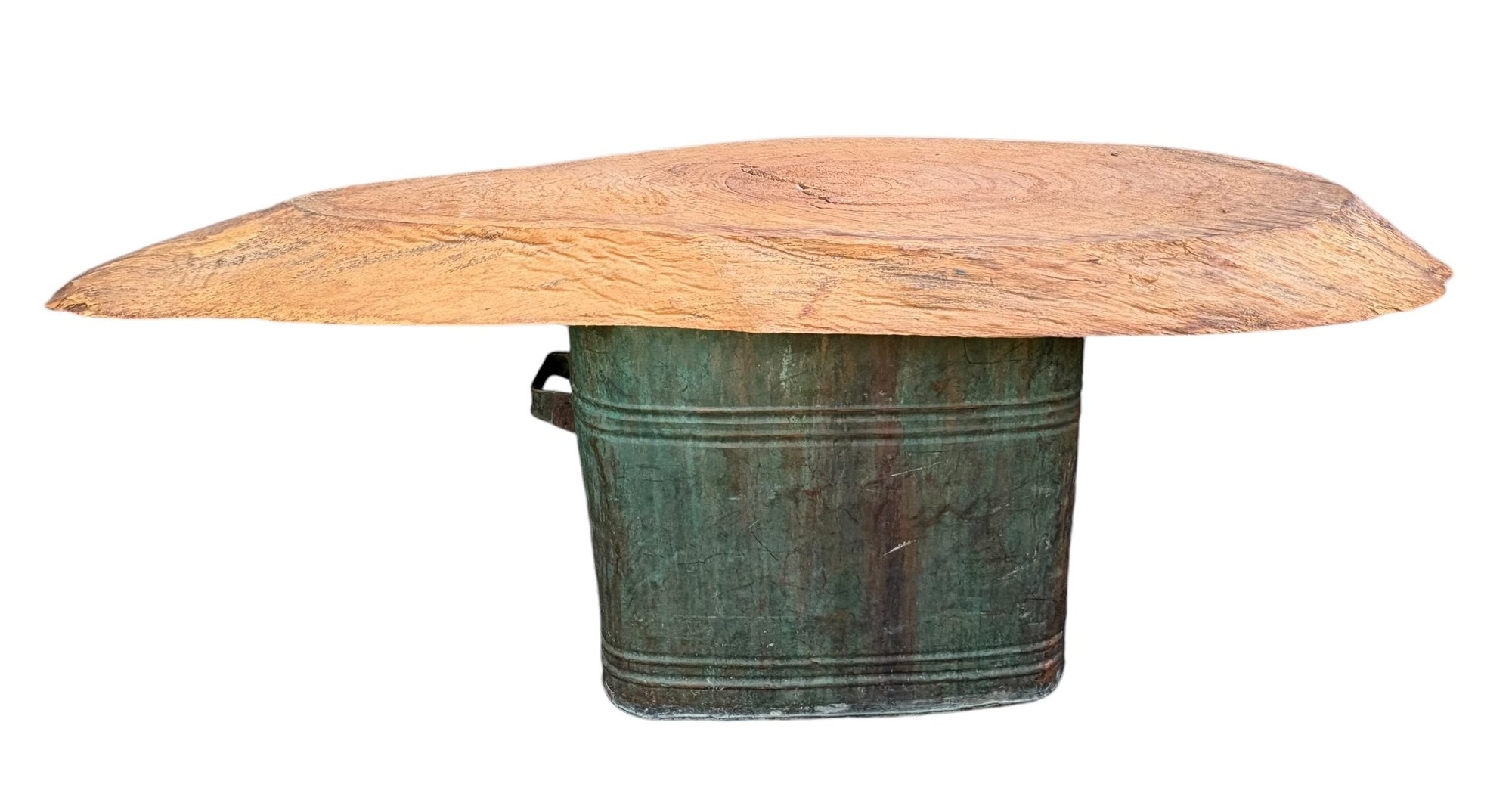 Old Patinated Copper Base With Wood Slab Converted To Table #2007109 ...