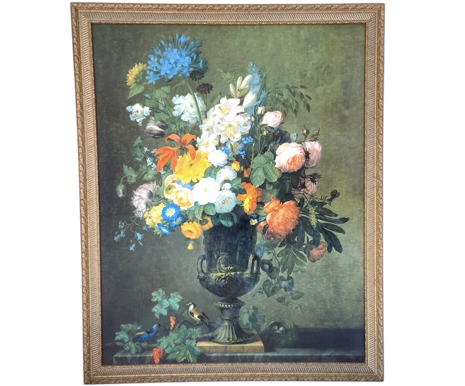 Large Vintage French Floral Framed Print ~ "Fall Par Bony" In Gilt ...