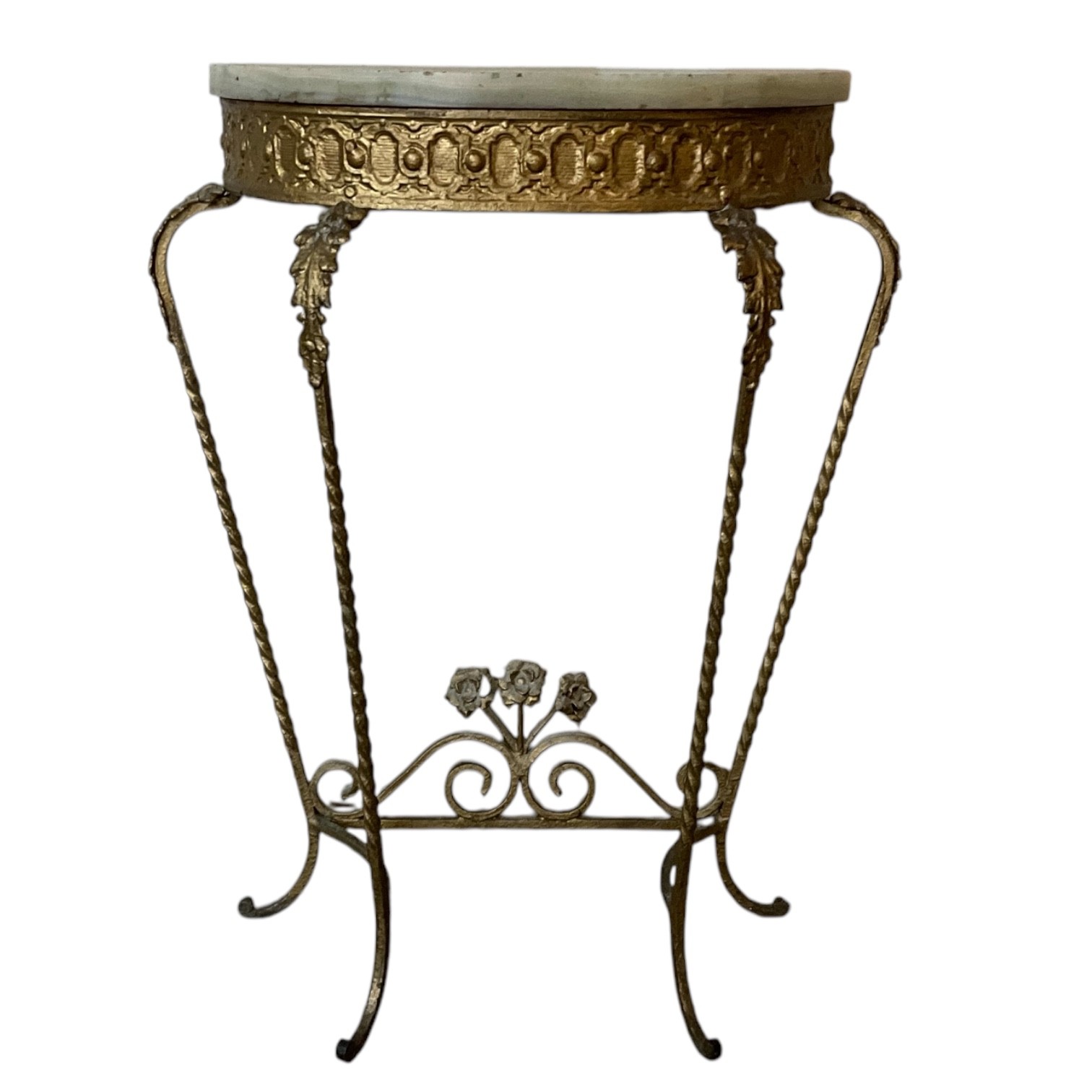 Small Demilune Console Table With Gold Floral Metal Base & Marble Top ...