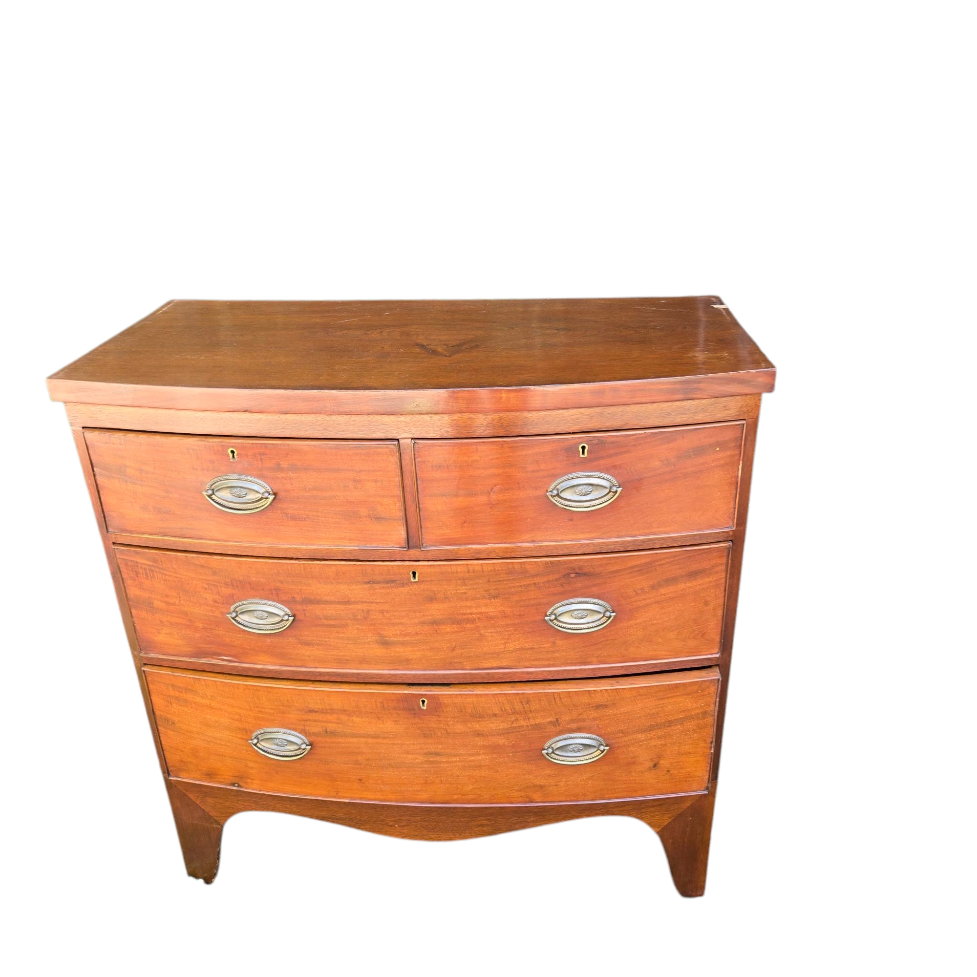 Pretty Antique Bow Front Keyhole Dresser With Brass Drop Ring Plate ...