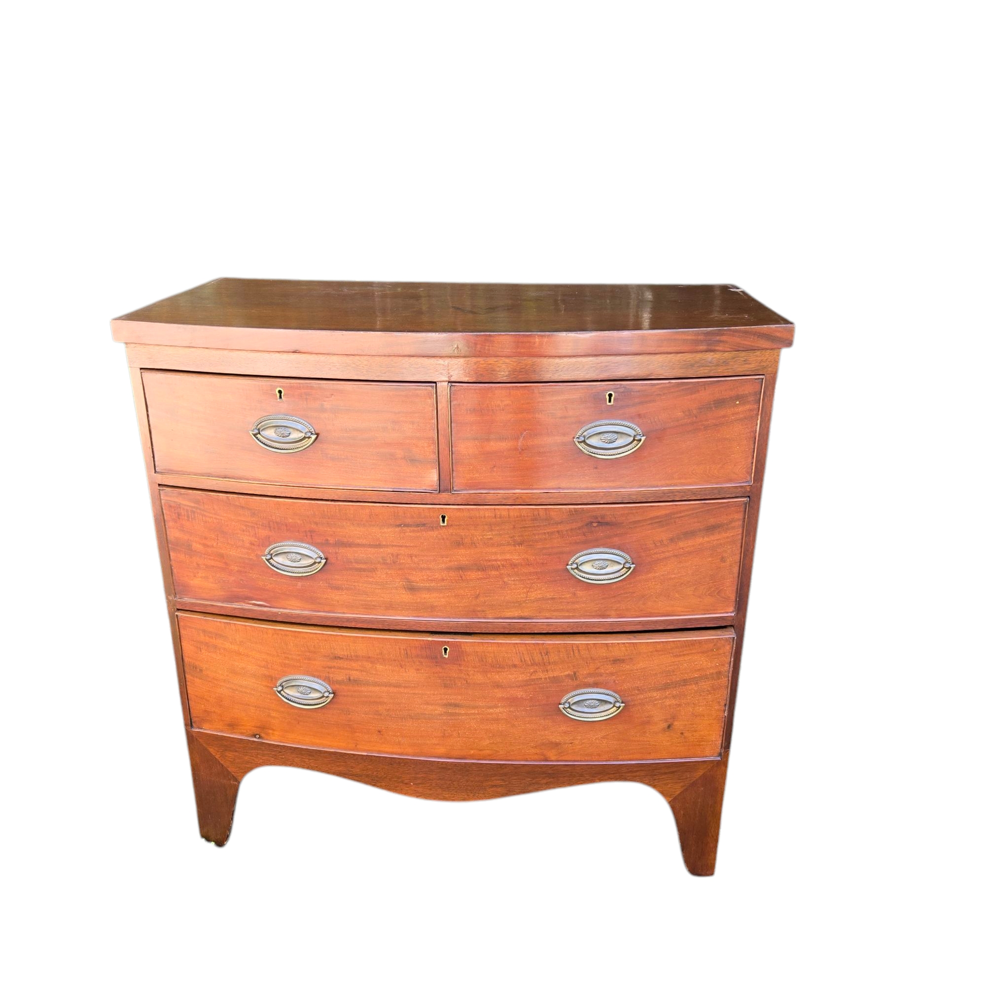 Pretty Antique Bow Front Keyhole Dresser With Brass Drop Ring Plate ...