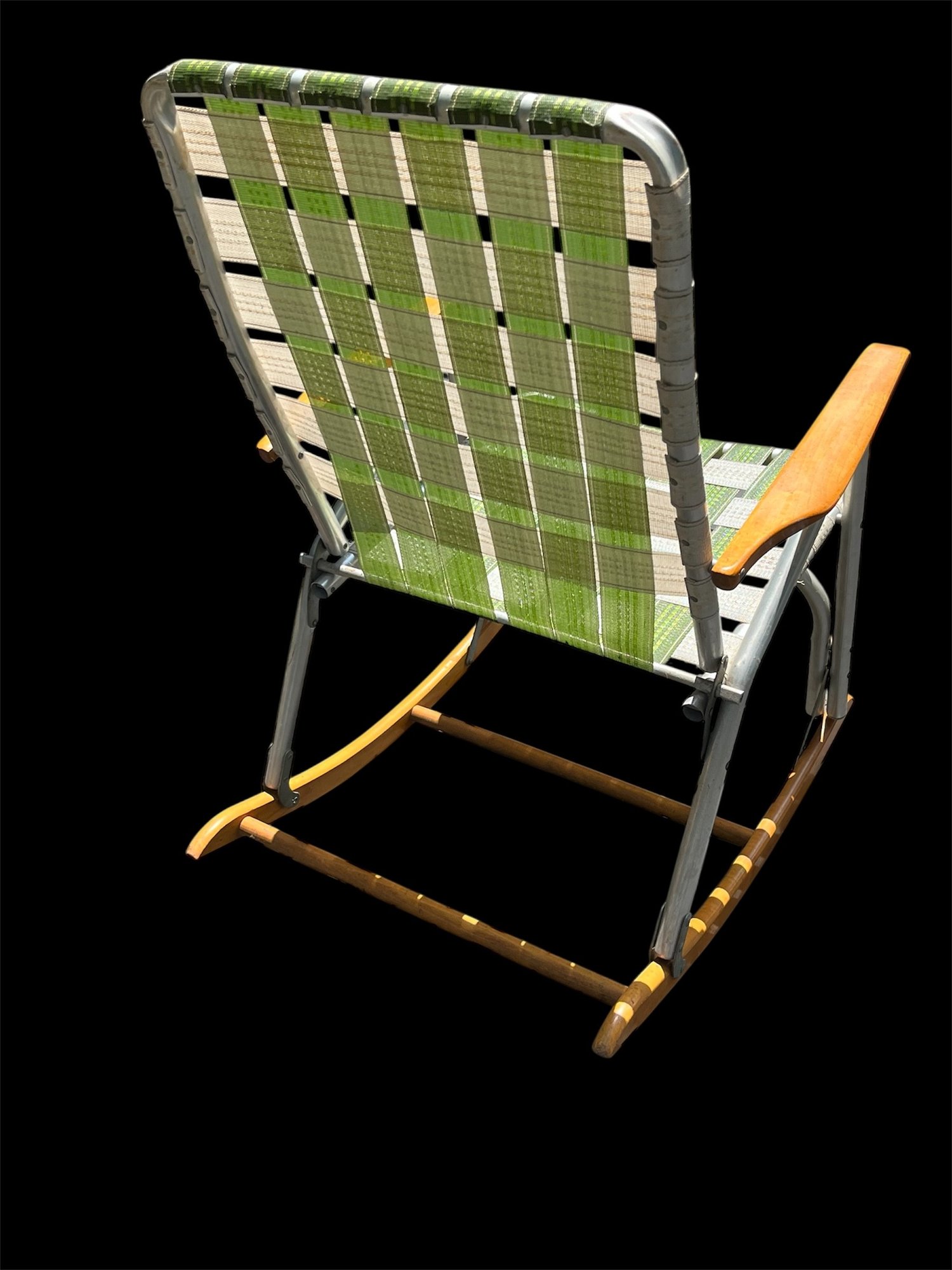 Vtg Pat.Pending Aluminum Rocking Chair Folding Rocker Wooden Base ...