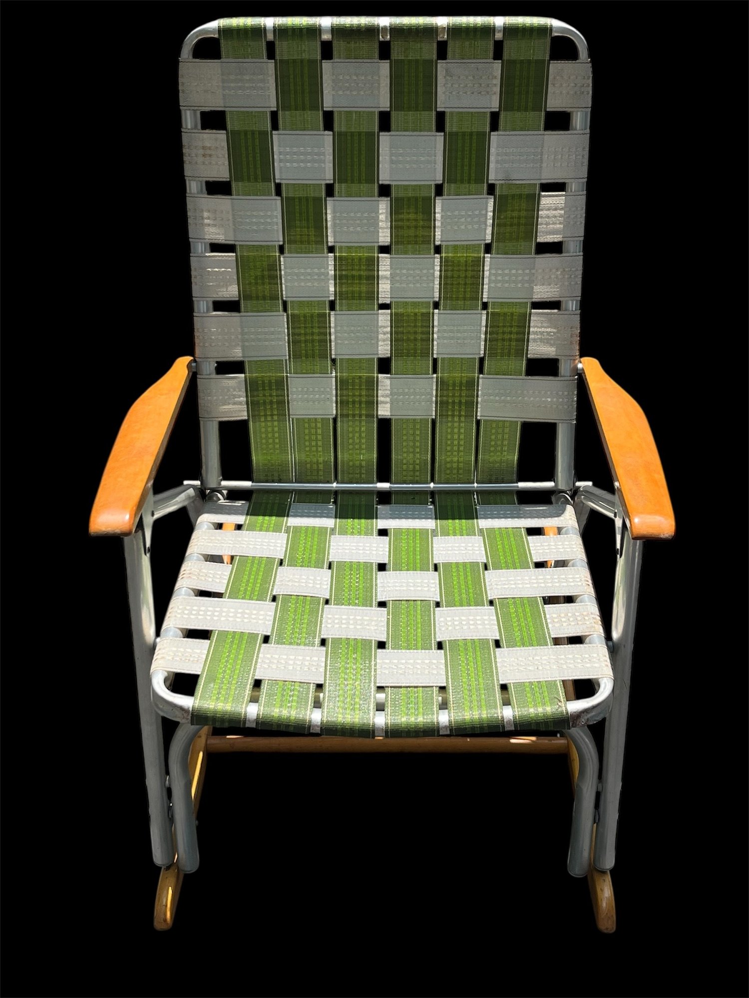 Vtg Pat.Pending Aluminum Rocking Chair Folding Rocker Wooden Base ...