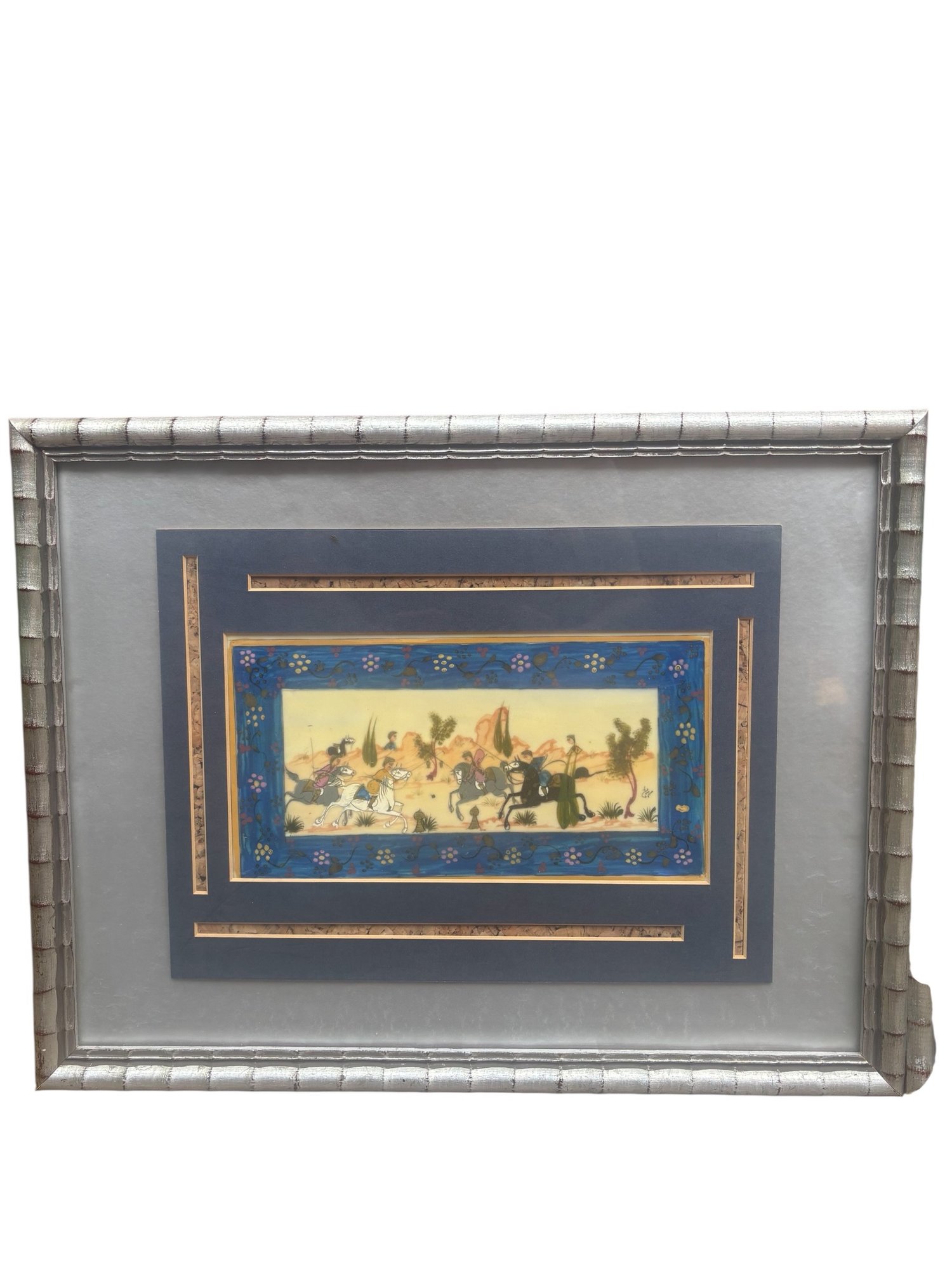 Vintage Framed Persian Miniature Hand Painted Hunting Scene W/ Document ...