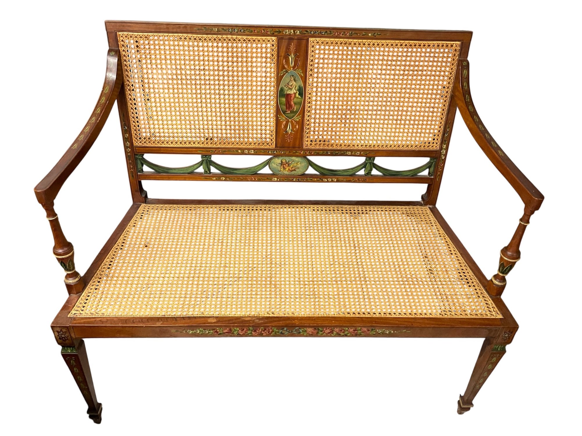 Antique Handpainted Adams Style Caned Bench #2148016 | Auctionninja.com