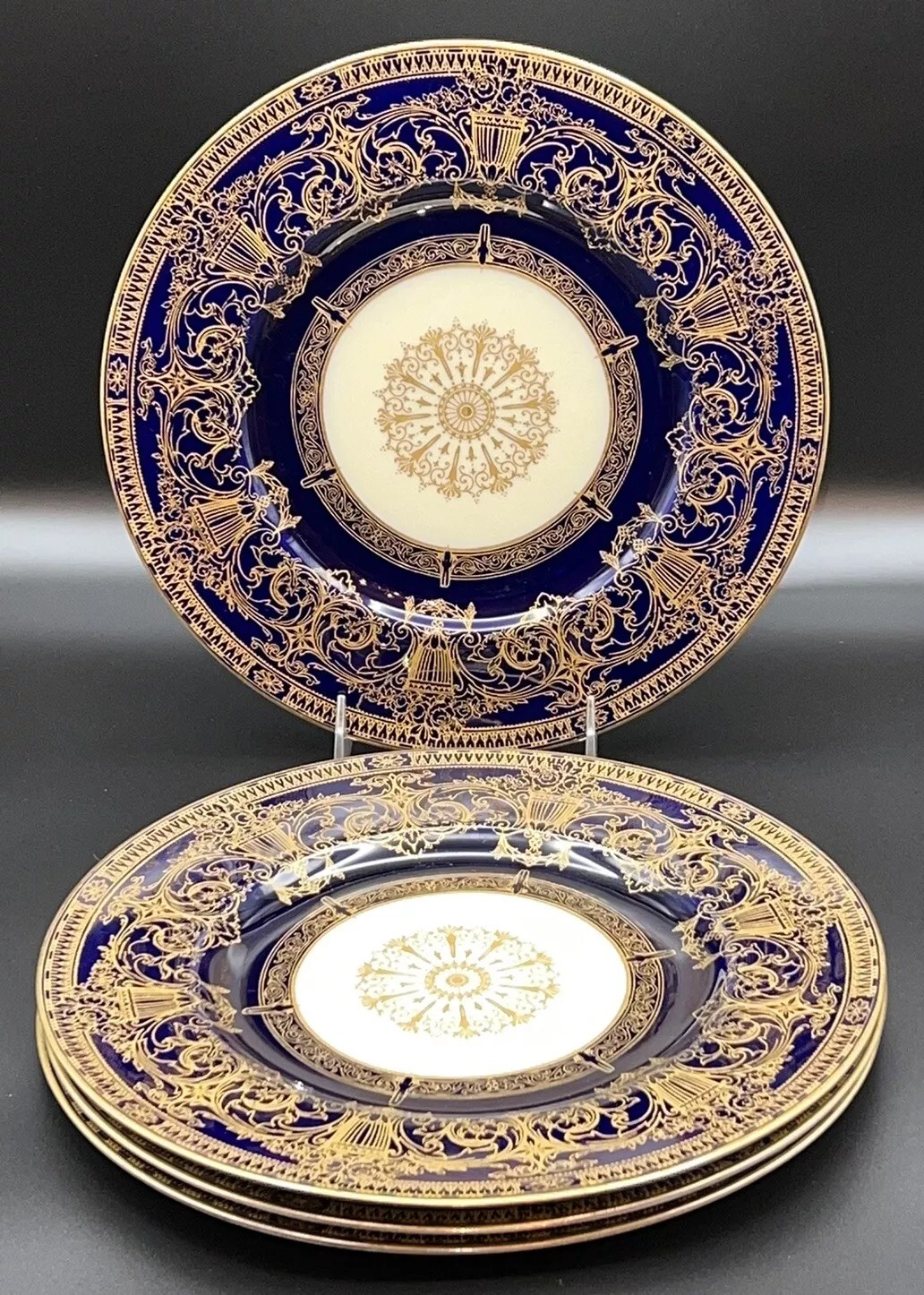 Royal Worcester Cobalt Blue & Gold Gilt 10.5 Dinner Plates Set/4 Rare ...