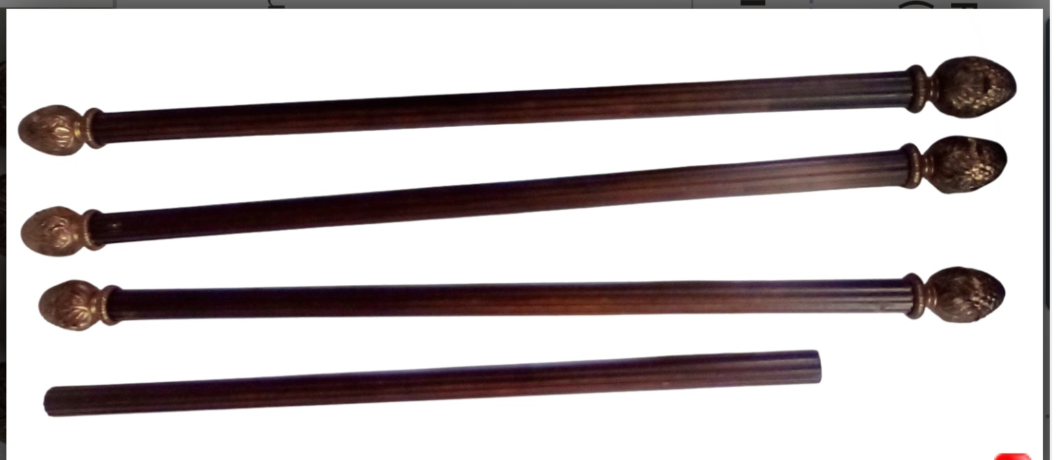 4 Fluted Decorative Wood Curtain Rods - 3 Rods Have Sets Of Pinecone ...