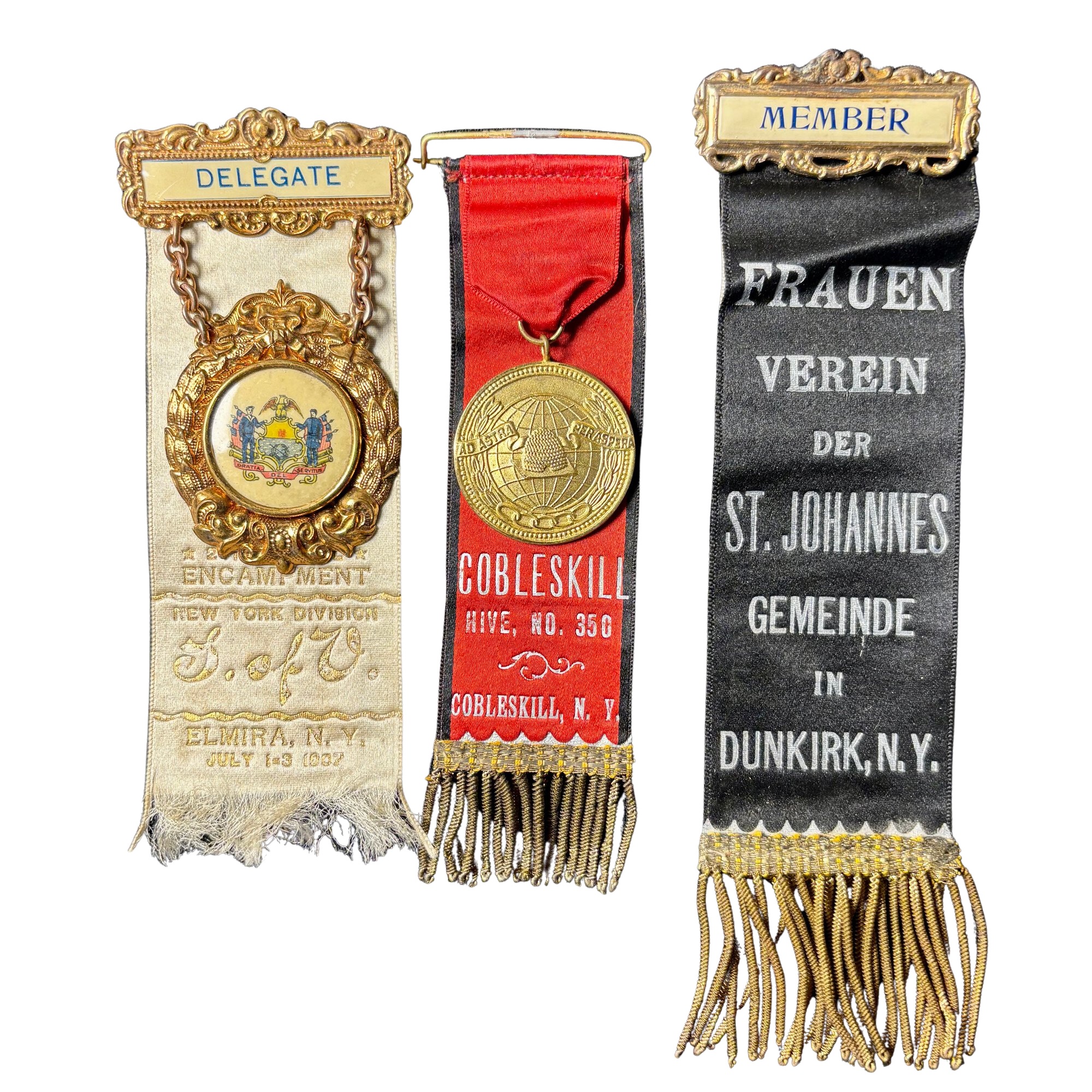 Three Badges 1907 Elmira NY, KOTM Cobleskill NY And St. Johannes ...