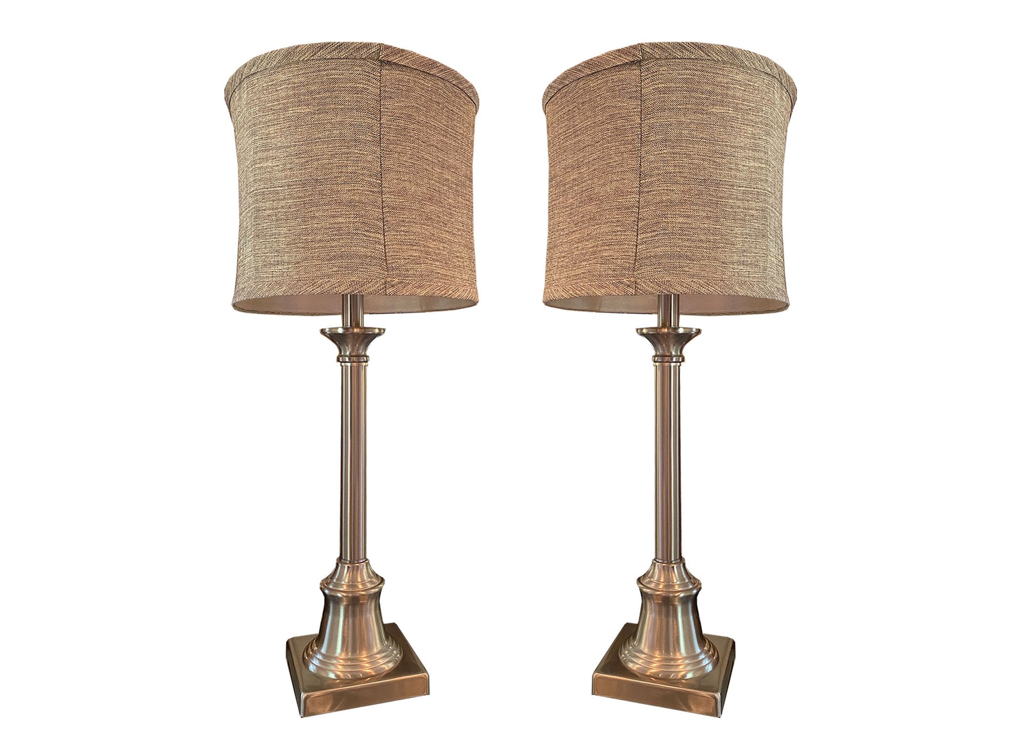 Pair - Metal Urn Shape Base Table Lamps With Concave Barrel Shade ...