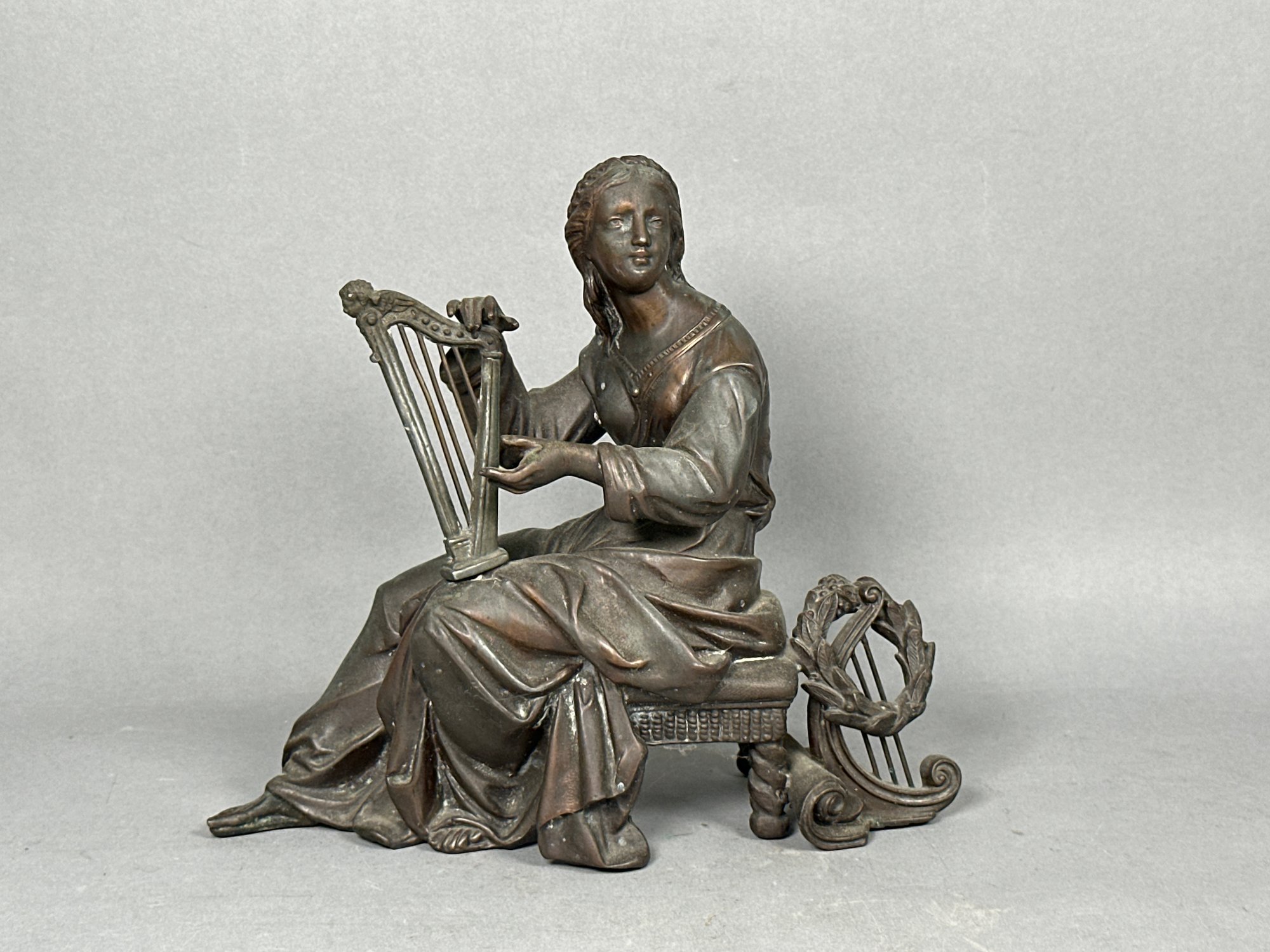 Vintage Bronze Victorian Female Harp Player Statue #40801087 ...