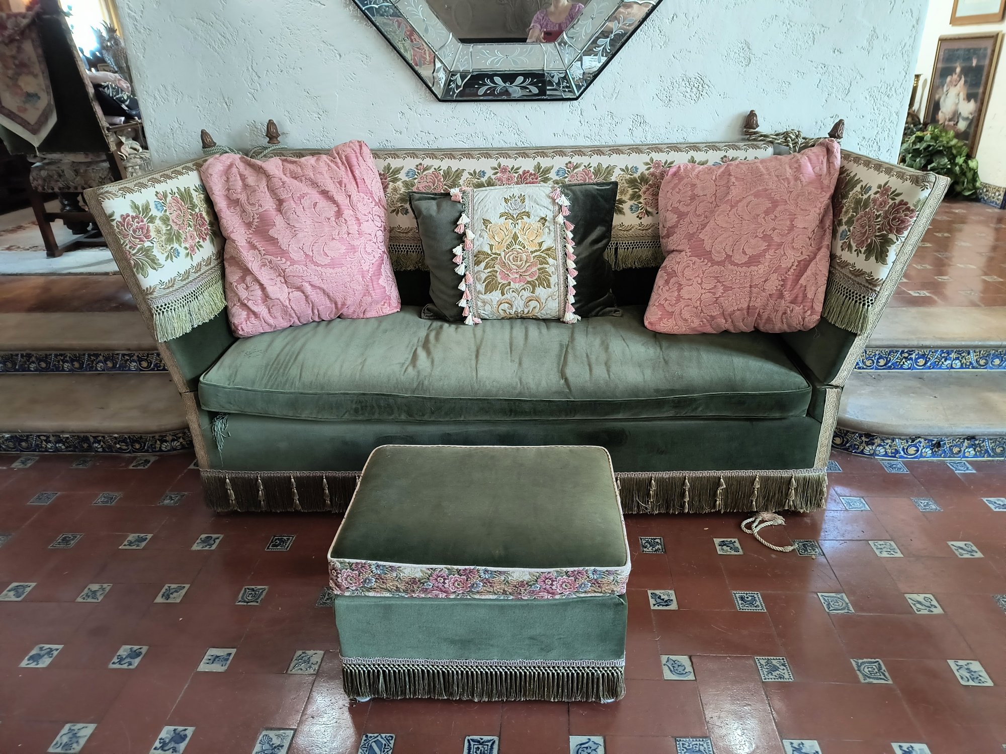 Gorgeous And Unique Recently Reupholstered Antique Sofa With Ottoman ...