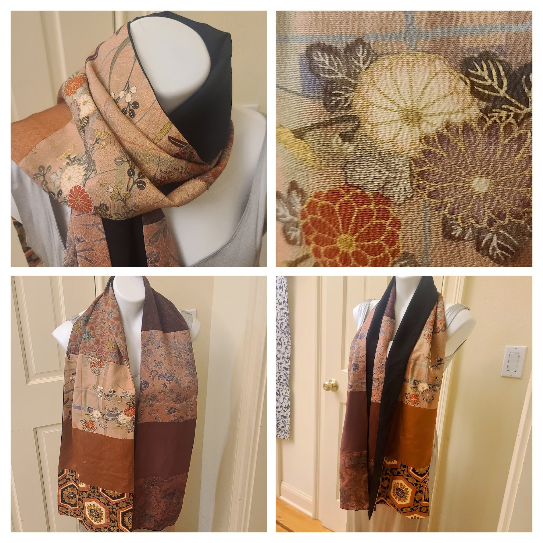 Vintage Hand Embroidered Hand-Painted Part Silk Japanese Scarf #2055975 ...