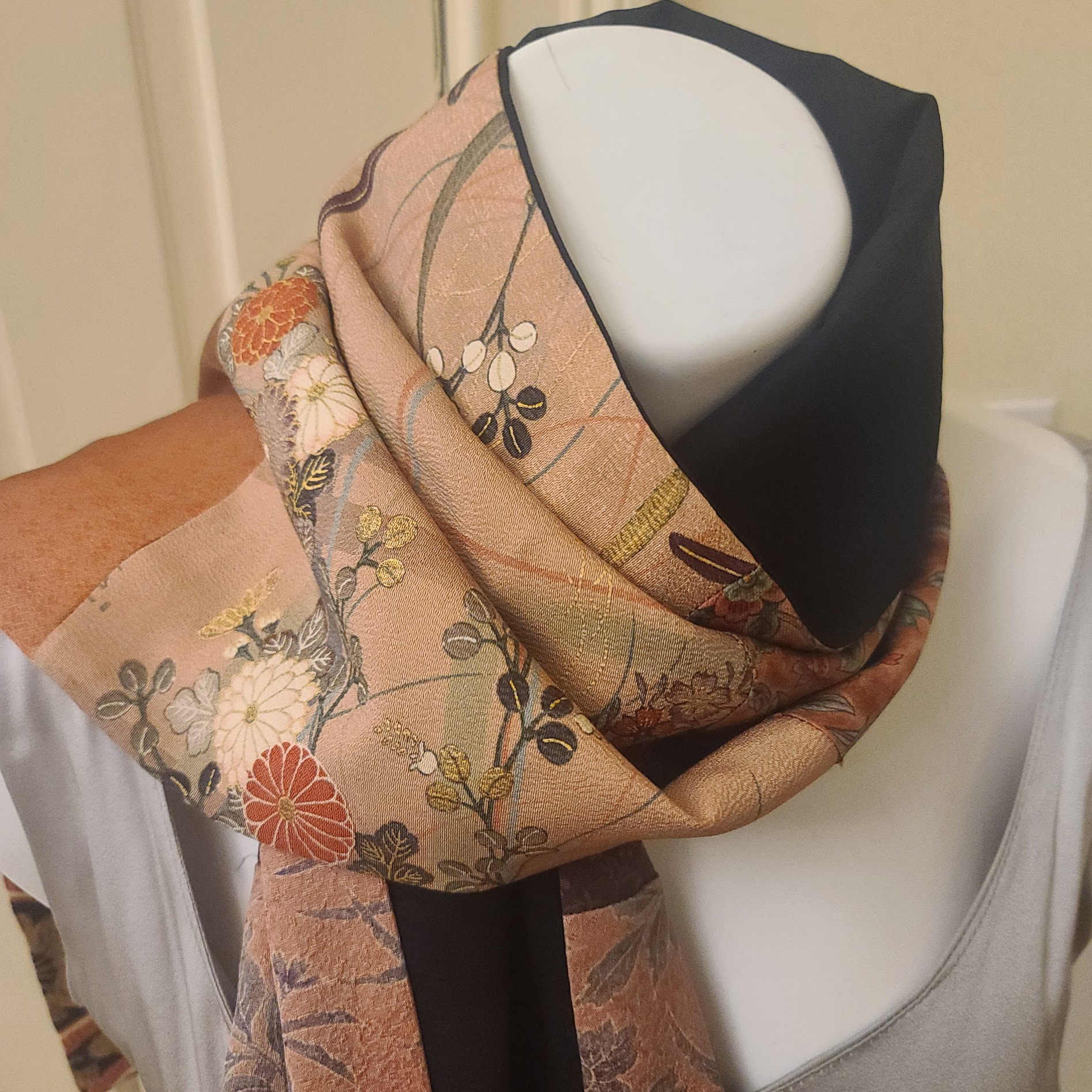 Vintage Hand Embroidered Hand-Painted Part Silk Japanese Scarf #2055975 ...