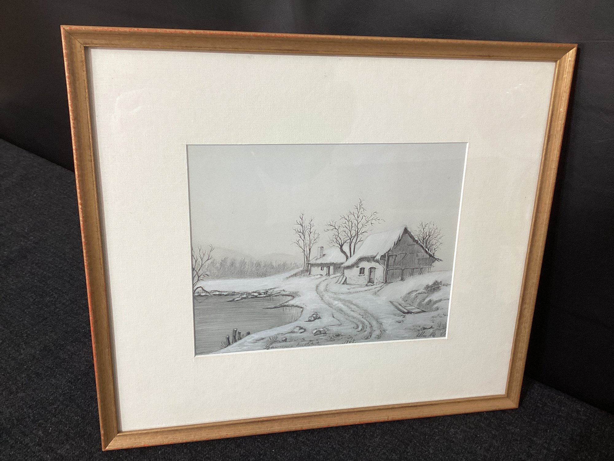 Original Artwork Of A Winter Scene By A Pond, Signed By The Artist And ...