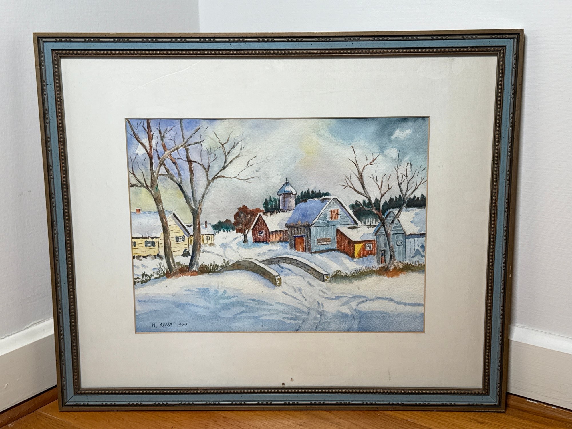 Vintage 1974 H Kava Winter Landscape Original Watercolor Painting ...