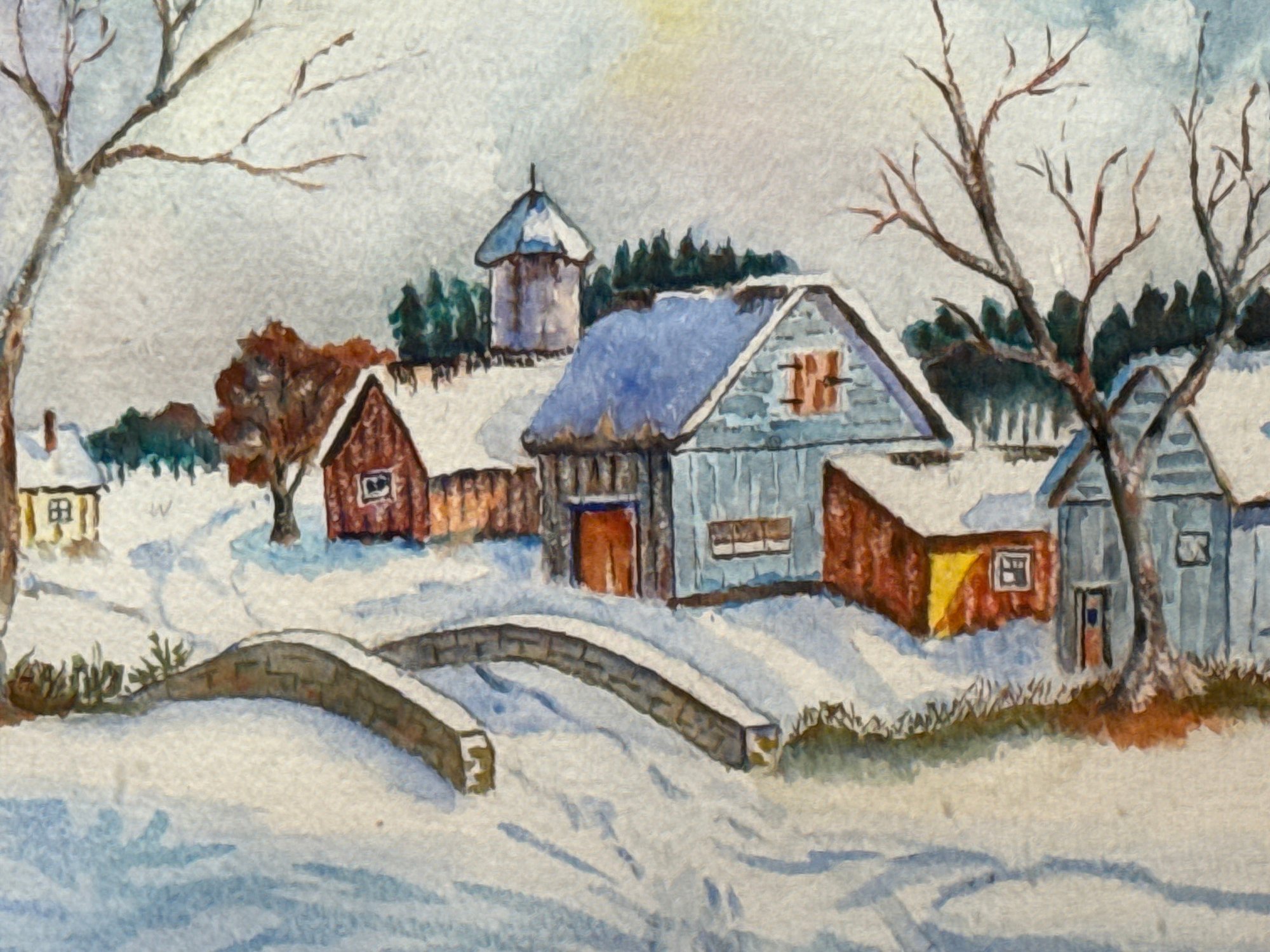 Vintage 1974 H Kava Winter Landscape Original Watercolor Painting ...