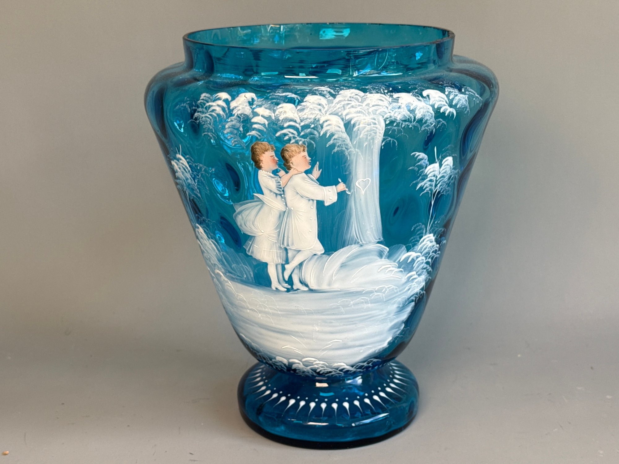 Antique Victorian Mary Gregory Enameled Blue Glass Winter Scene Art ...