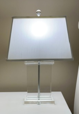 Pair Of Crystal Rectangle Column Table Lamps #1966925 | Auctionninja.com