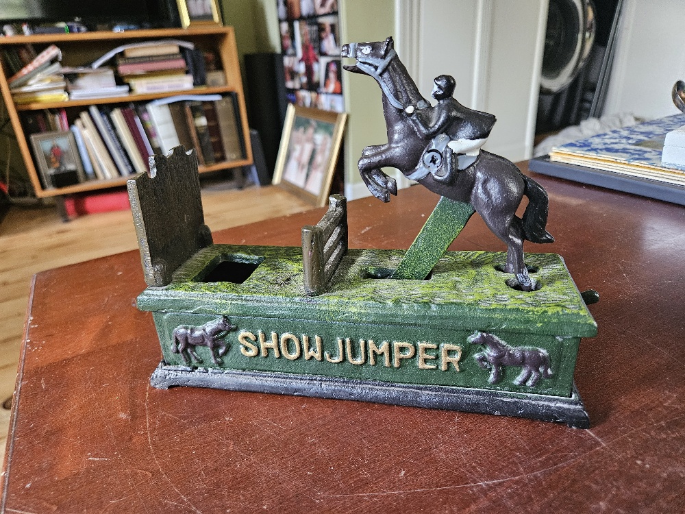 #28 - Cast Iron Show Jumper Horse Mechanical Bank Works! #1932343 ...