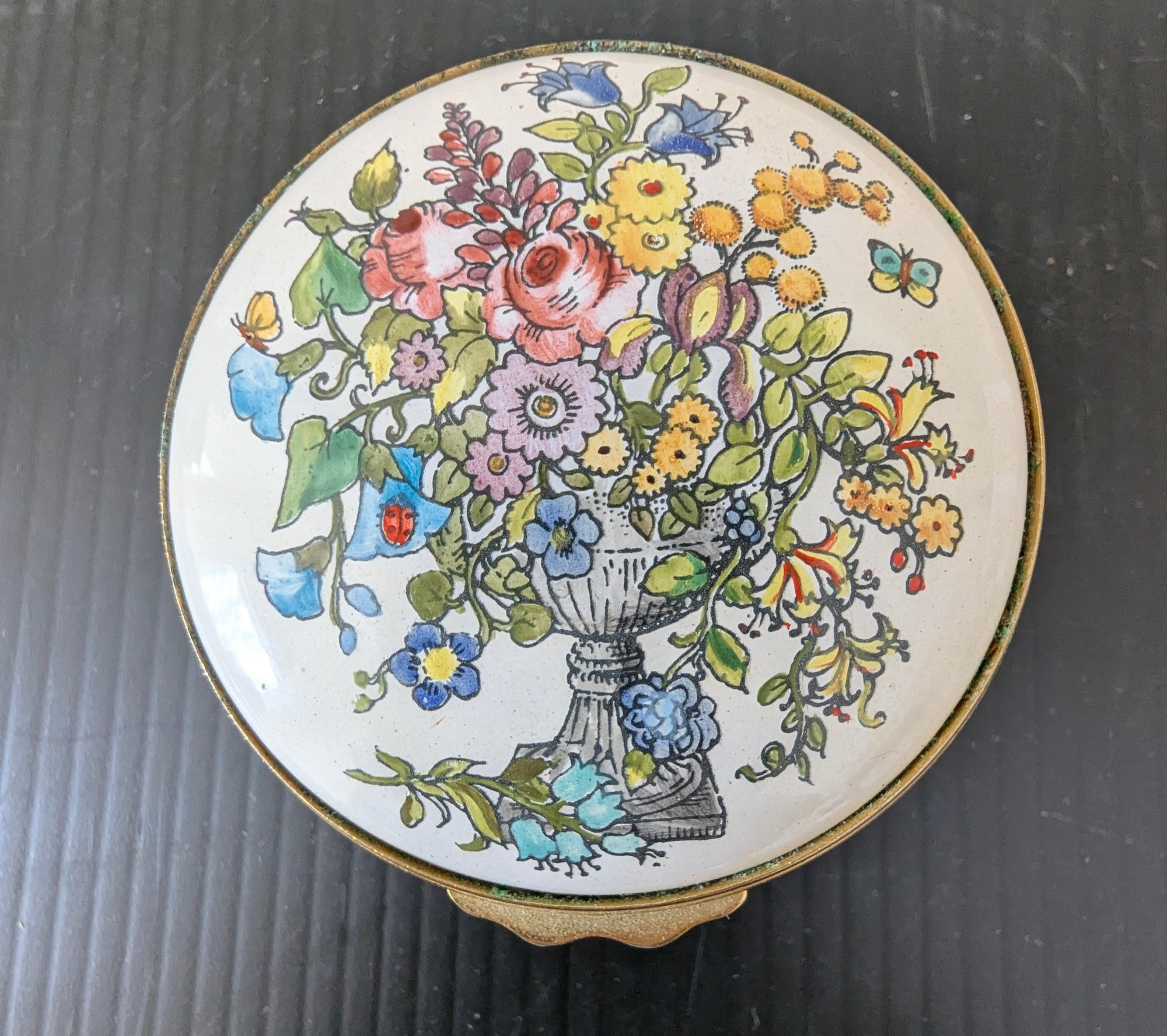 Vintage Bilston & Battersea Enamels "Floral Urn" Trinket Box For ...