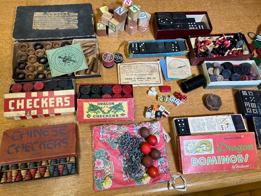 Large Lot Of Antique Toys 1900s - 1950s Checkers - Dominoes - Jacks ...