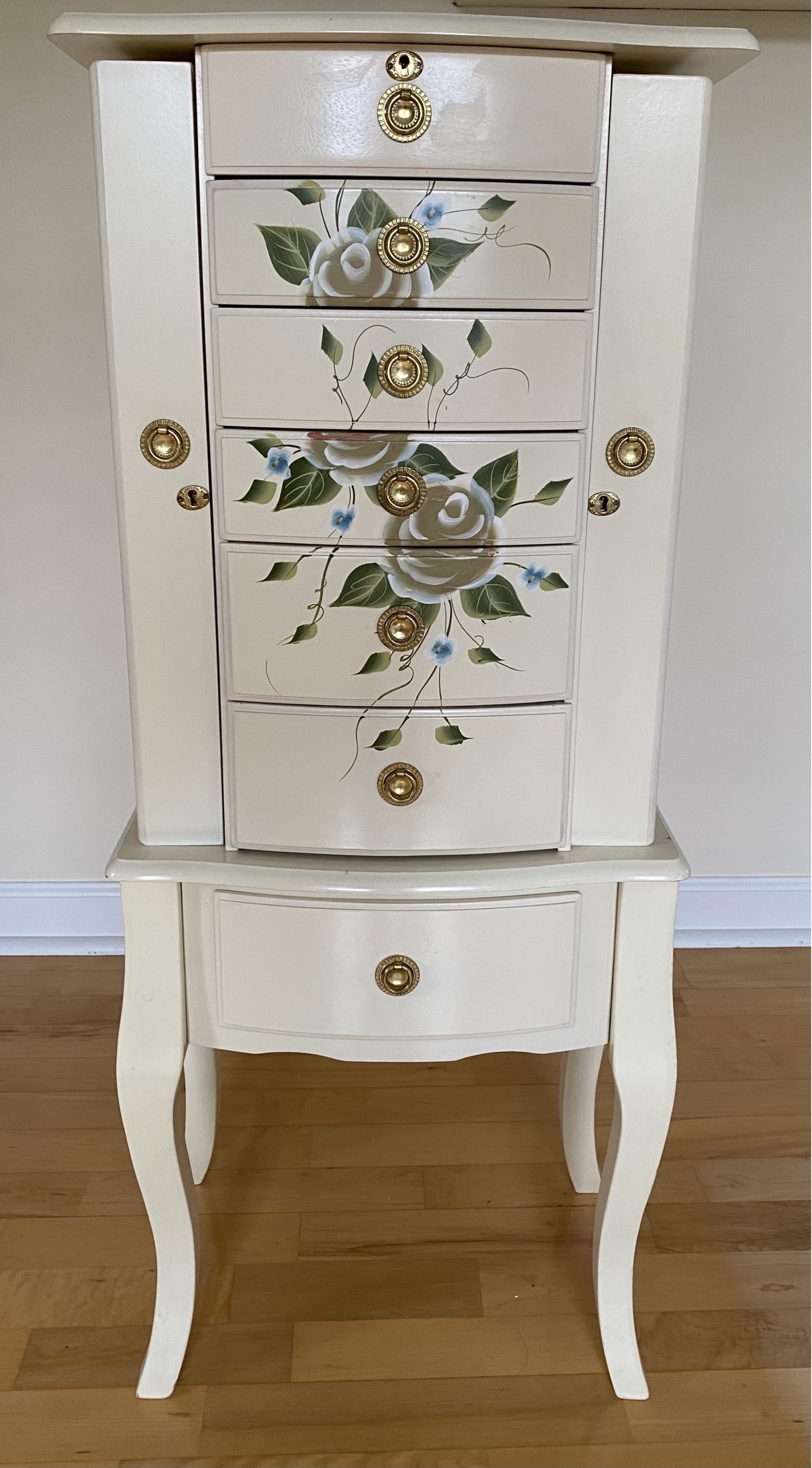 1900-2000 Thomas Pacconi CREAM COLOR Standing Jewelry Box Armoire With ...