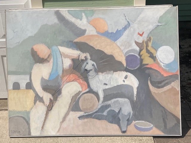 Large New York City Artist Robert Casper Painting Dogs In The Beach ...