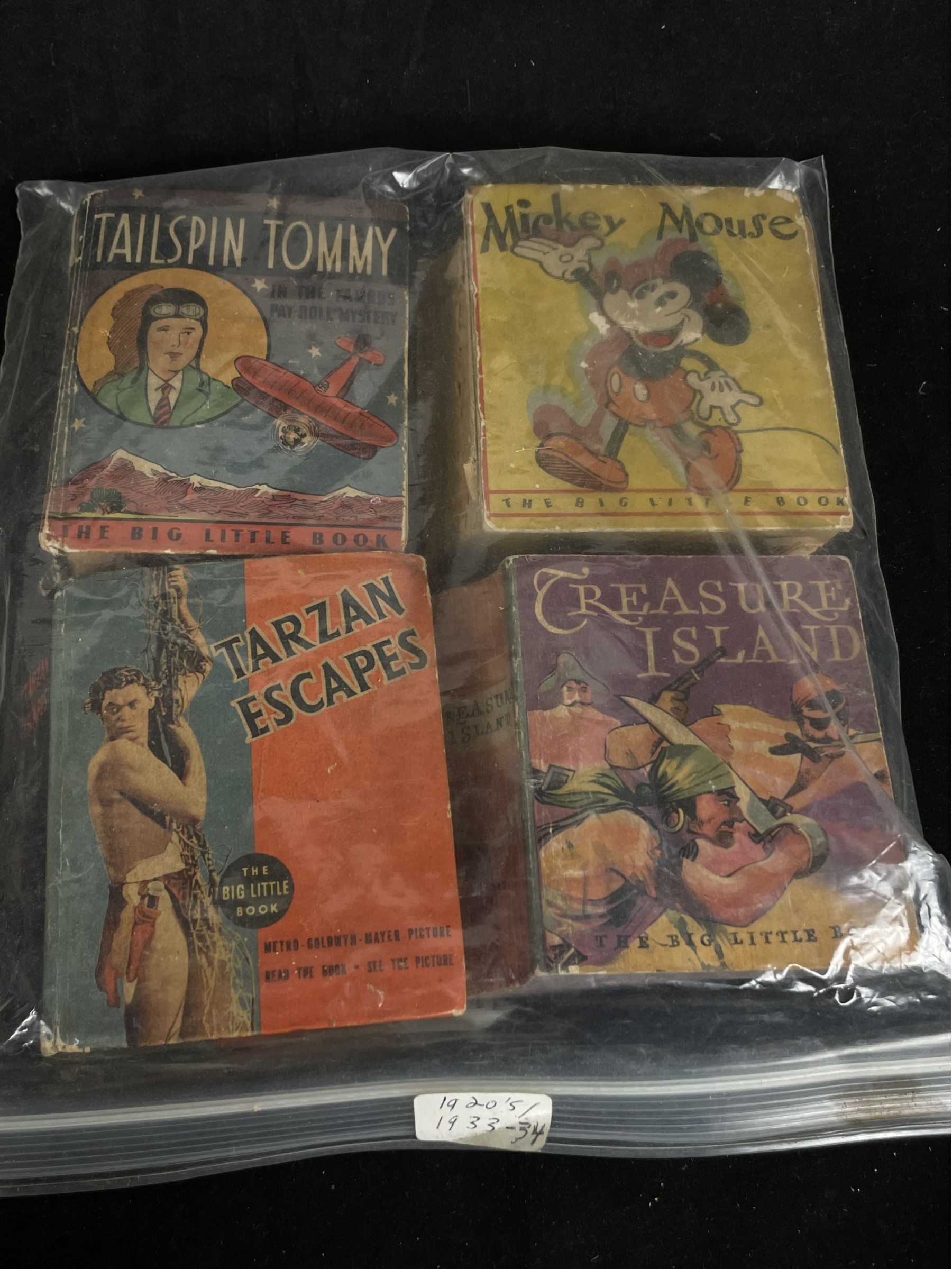 Vintage Cardboard Books- Tailspin Tommy, Mickey Mouse, Treasure Island ...