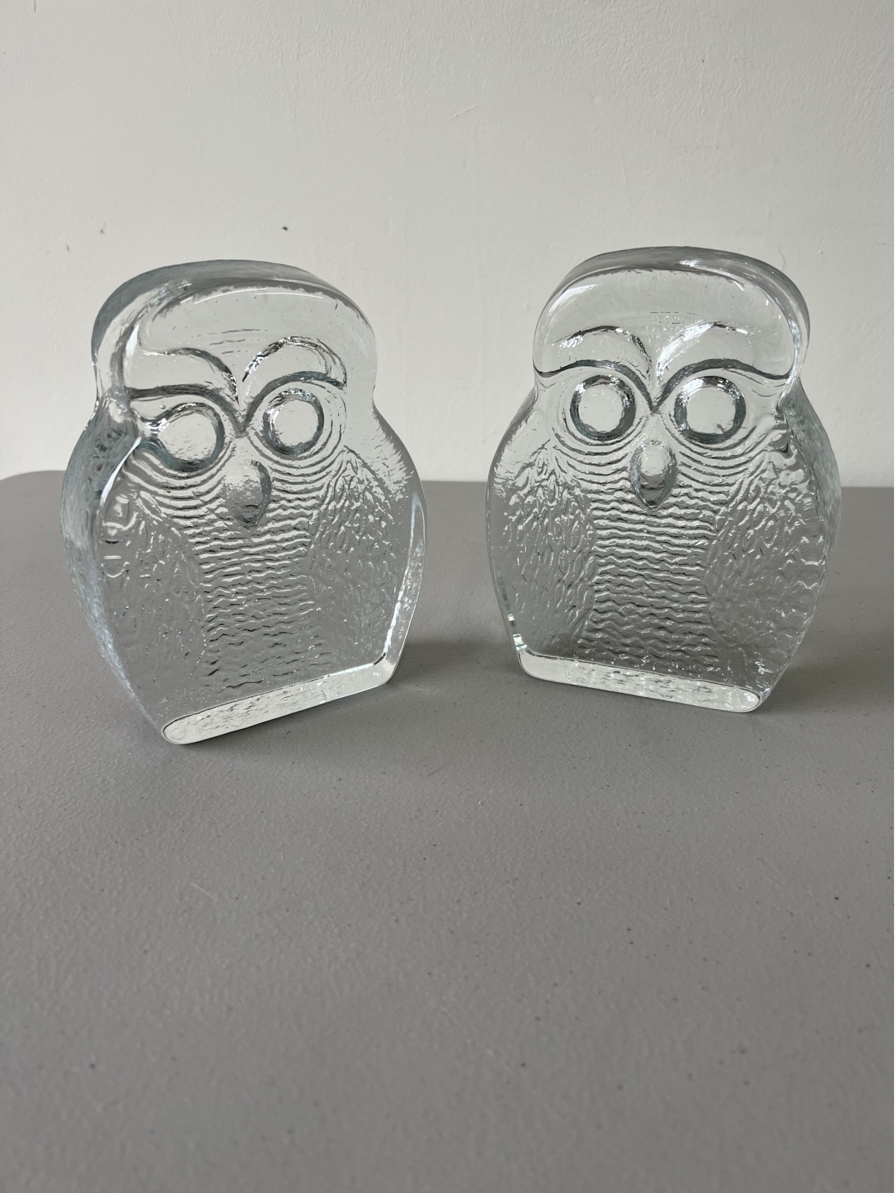 Vintage Pair Blenko Clear Owl Glass Bookends Mid Century Joel Myers ...