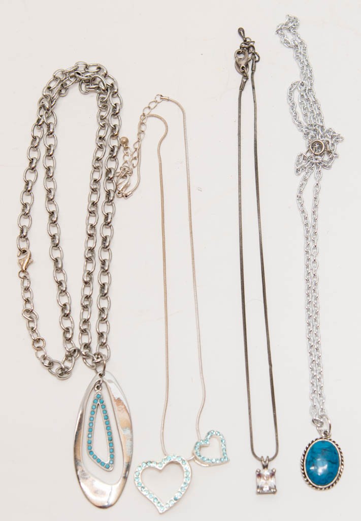 Blue Glass Abstract, Hearts, Oval And Glass Diamond Pendant Necklaces ...
