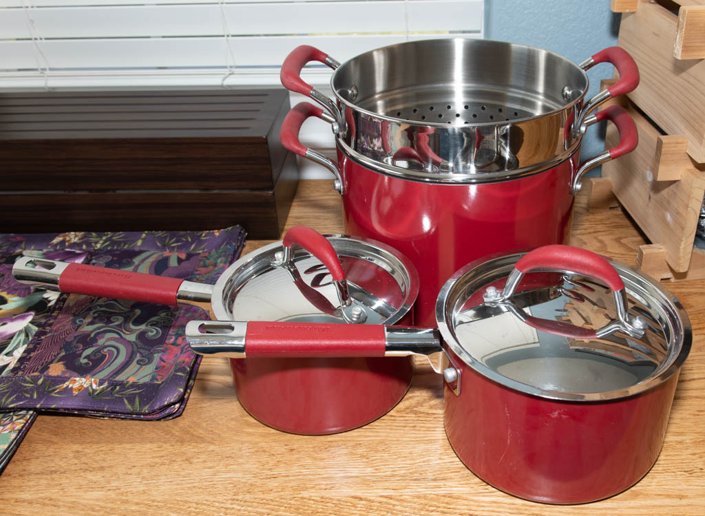 Red KitchenAid Sauce Pans And Stock Pot #51959 | Auctionninja.com