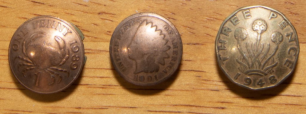 3 Penny Button Covers Including 1901 Indian Head And 1943 Three Pence ...