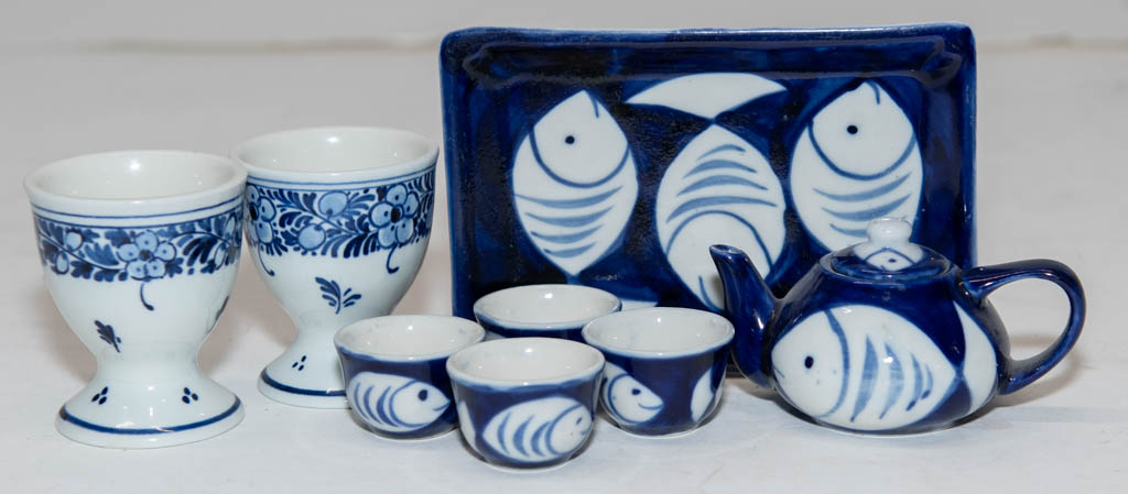 Phomex Miniature Fish Tea Set And Delft Blue And White Egg Cups #47139 ...