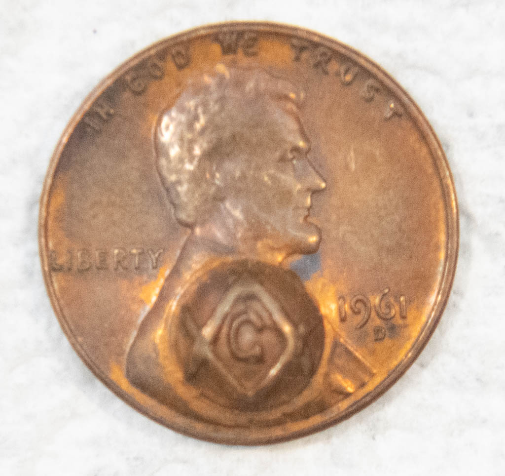 1961 Stamped Lincoln Penny With Bulging Freemason Masonic Symbol #40 ...