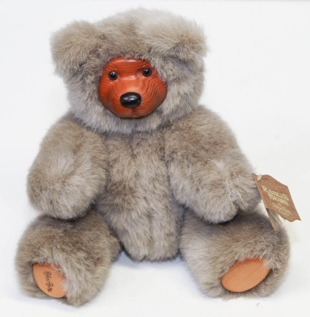 1989 Robert Raikes Hand Carved Wooden Face Cookie Stuffed Teddy Bear 11 ...