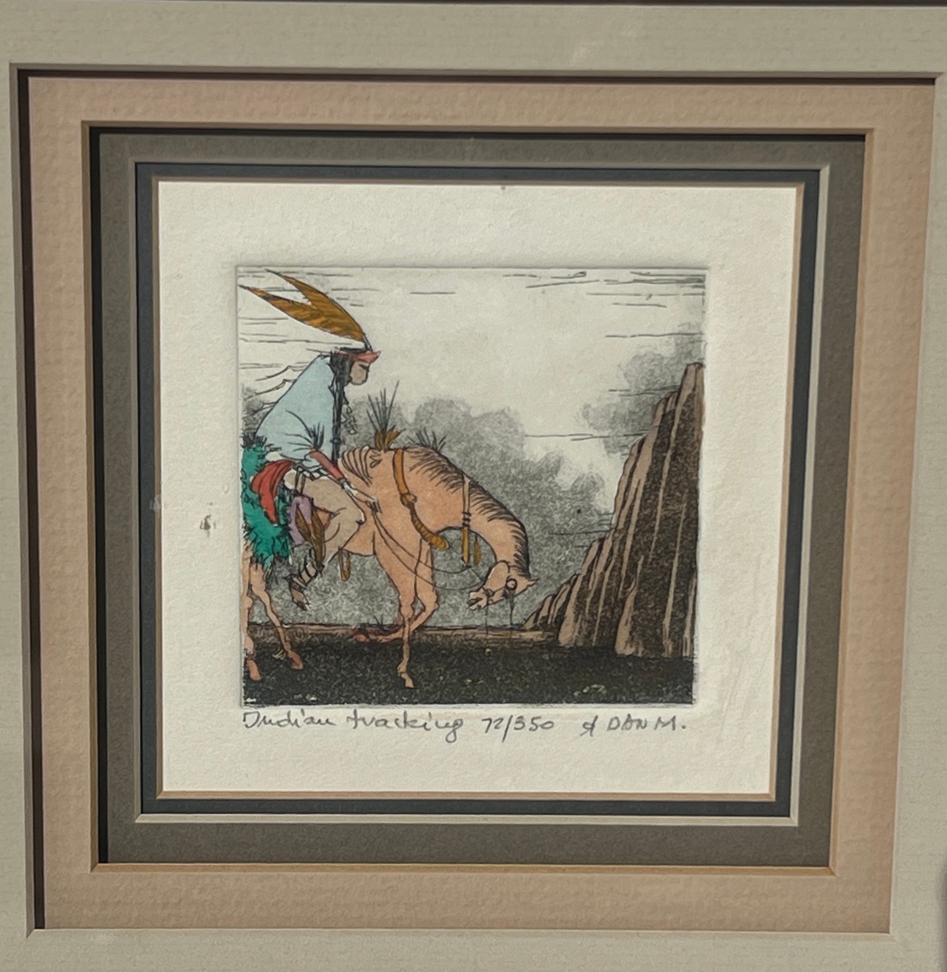 Indian Tracking 72/350/ D. Mitra Native American Woodblock Signed And ...