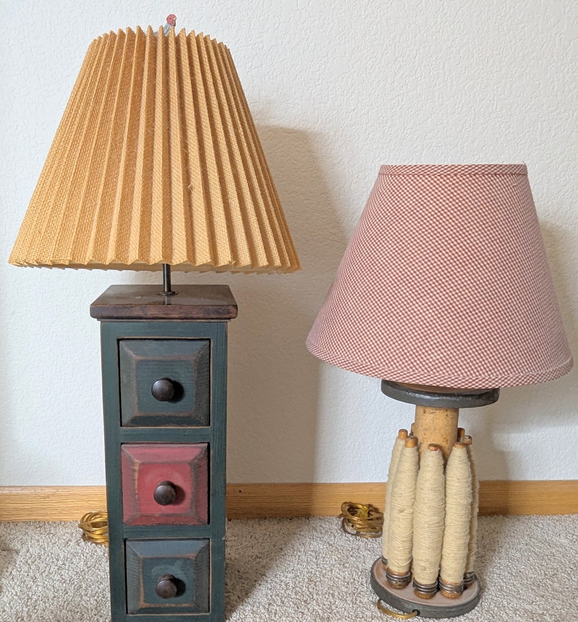 Vintage Thread Spool Spindle Lamp & Hand Made Three Drawer Chest Lamp ...