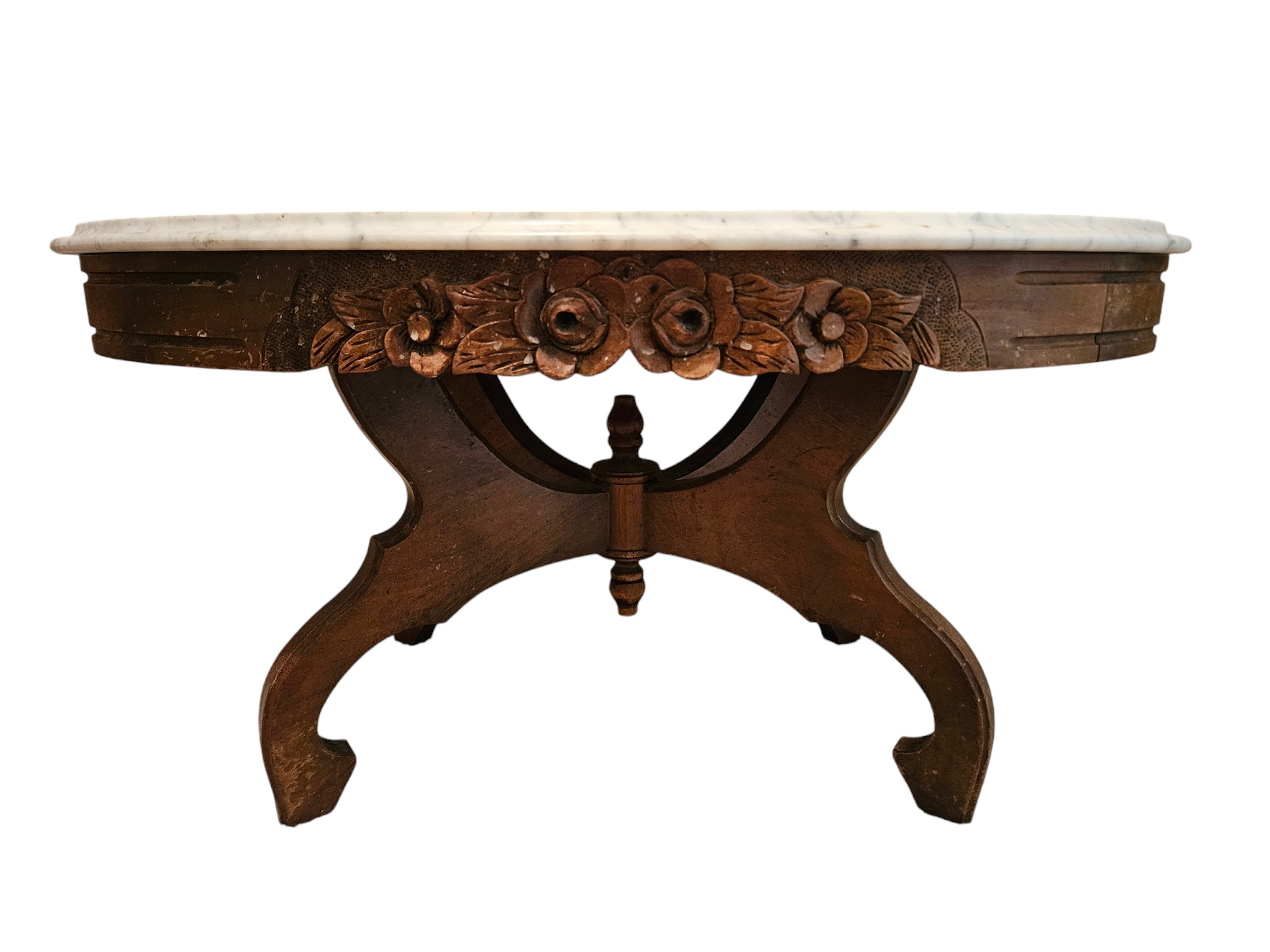 1960s Oval Victorian Marble Top Carved Rose Coffee Table #2797 ...