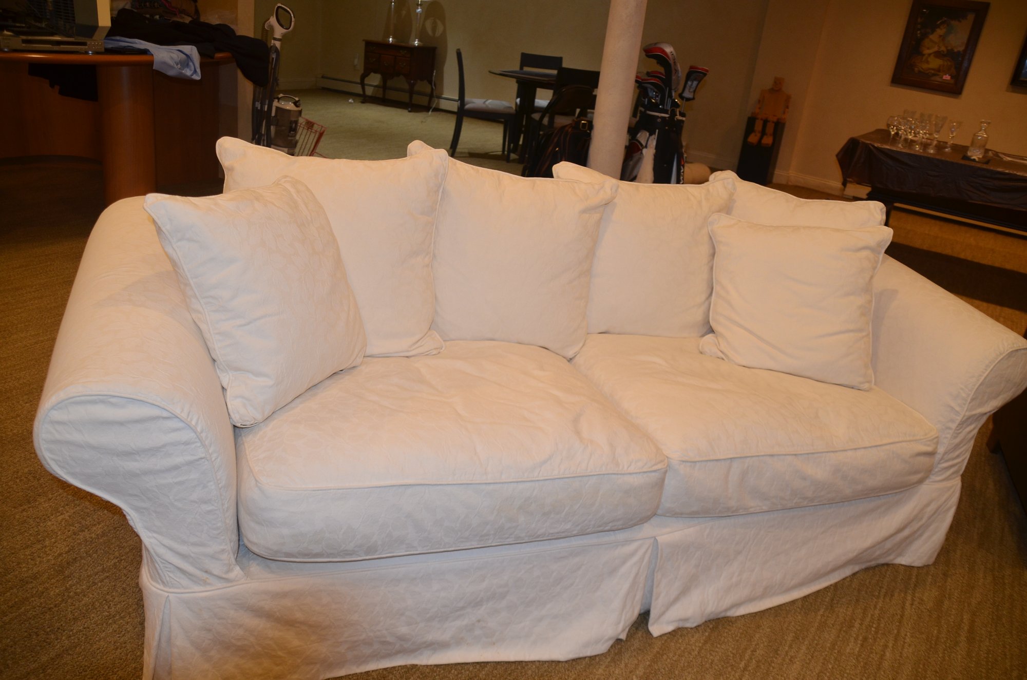 306) Crate & Barrel Slip Cover Sofa Off White Zippered Removeable Cover ...
