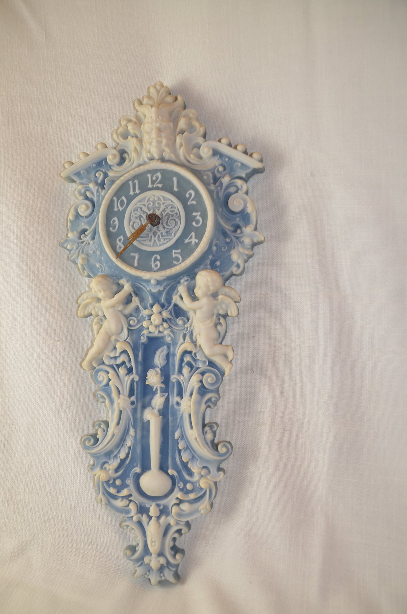 412) Vintage Incolay Stone Wall Clock Battery Operated - Not Tested 21 ...