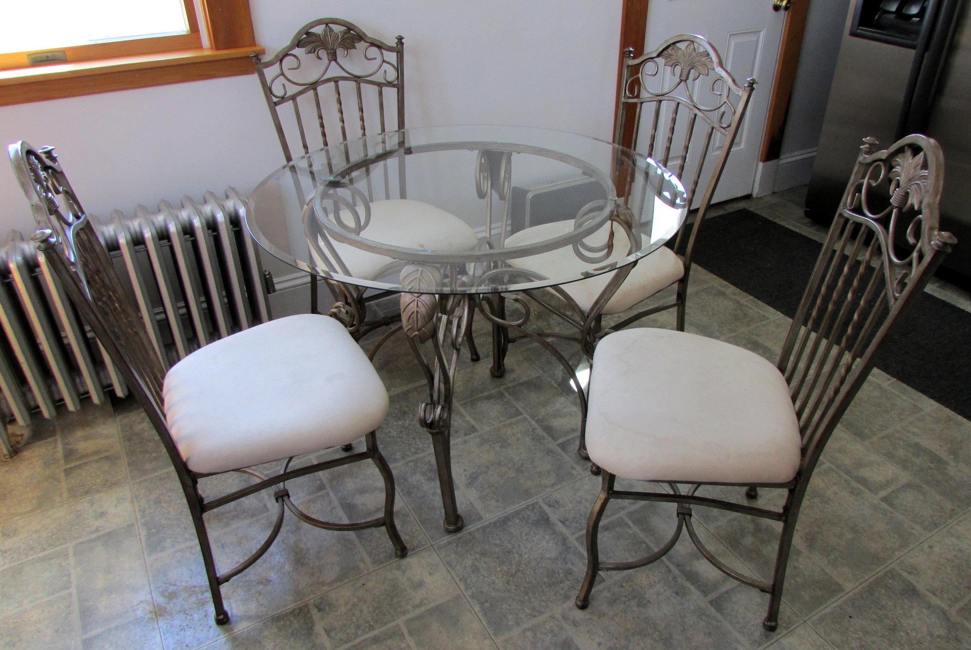 Wrought Iron And Glass 5 Piece Kitchen Table And Chairs #1663 ...
