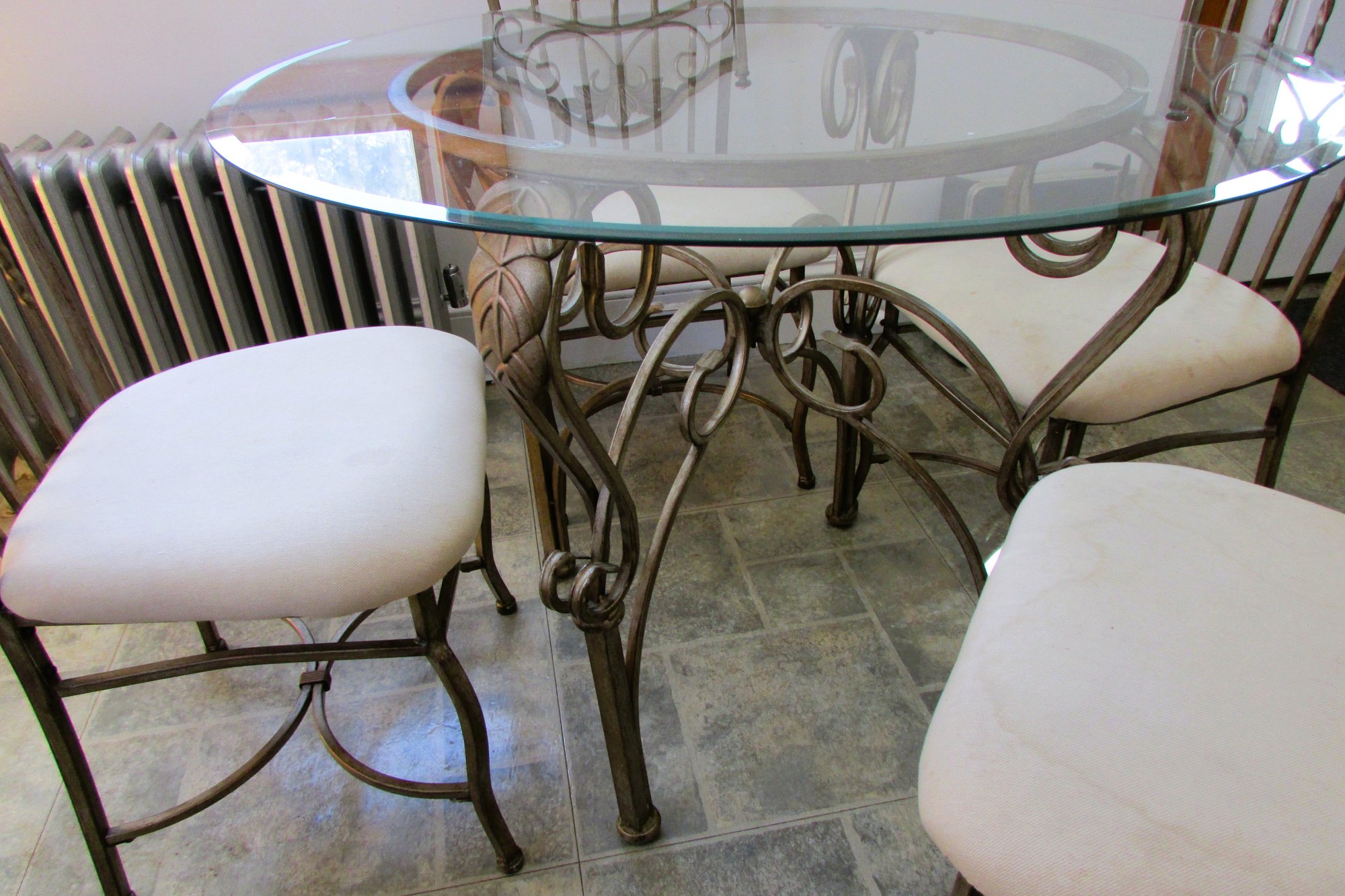 Wrought Iron And Glass 5 Piece Kitchen Table And Chairs #1663 ...
